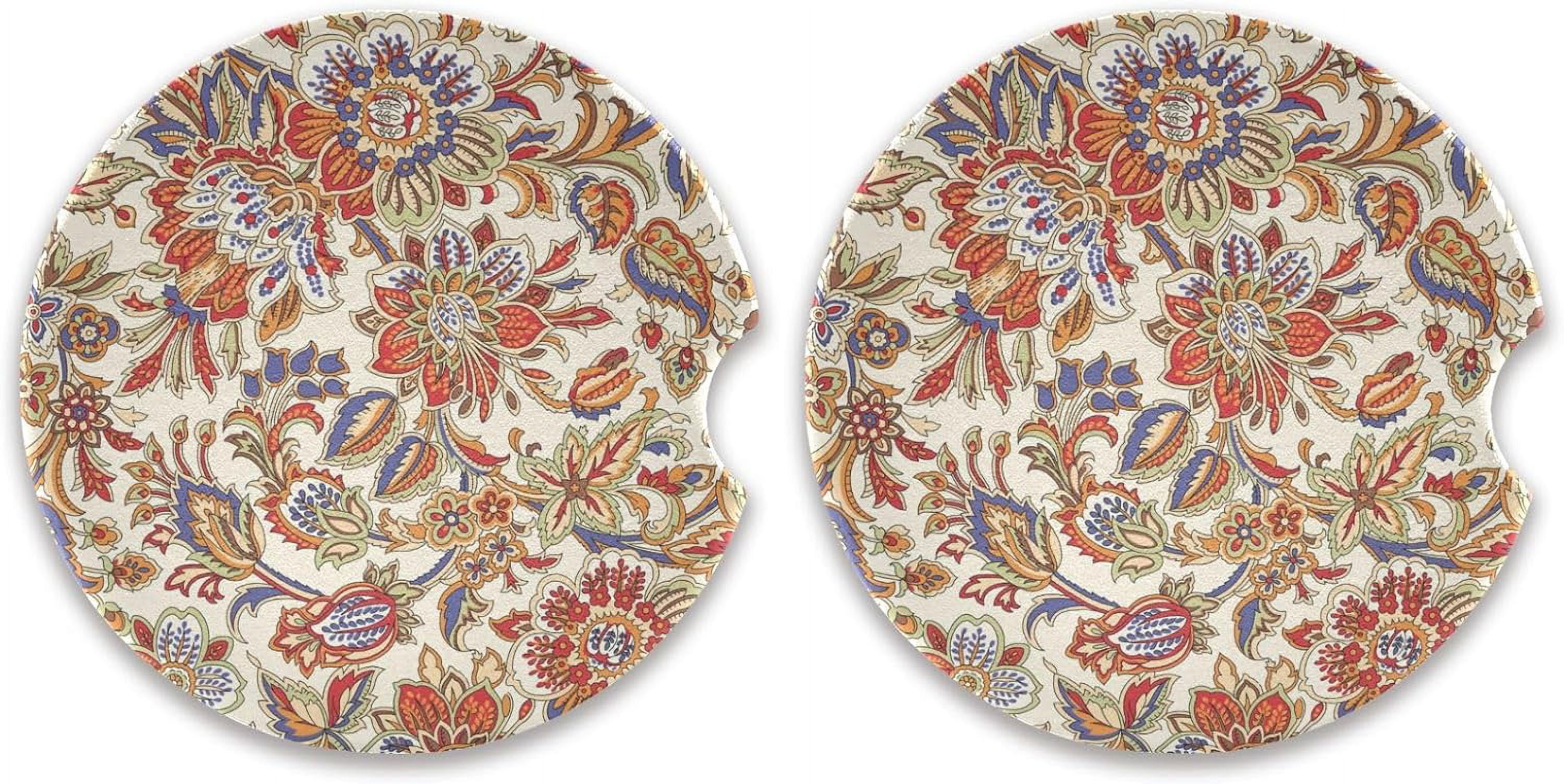 GZHJMY Retro Color Flowers Car Coasters 2 Pack Drinks Absorbent Ceramic ...