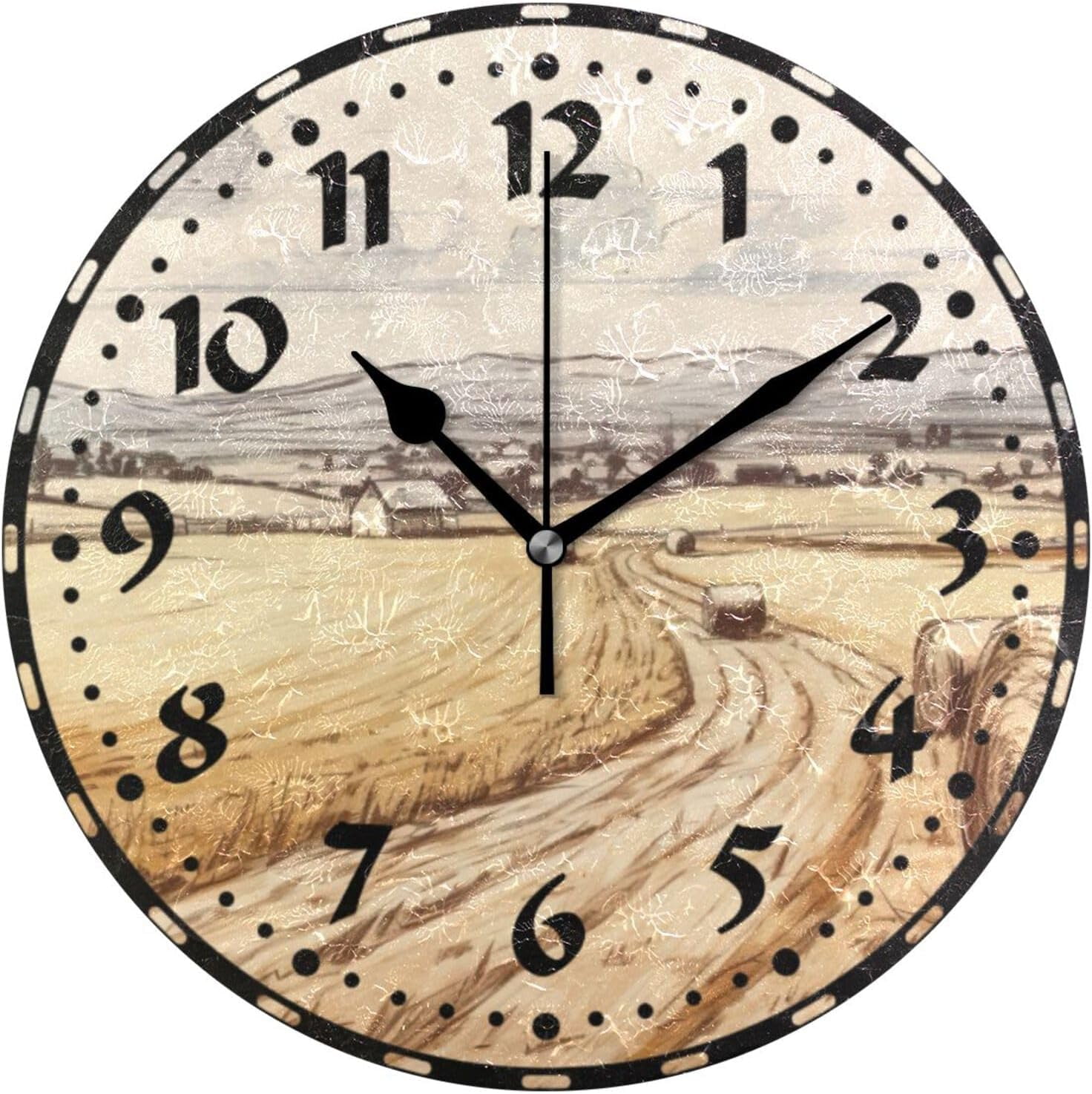 GZHJMY Retro Farm Field Wall Clock, Silent Non Ticking 10 Inch Battery ...