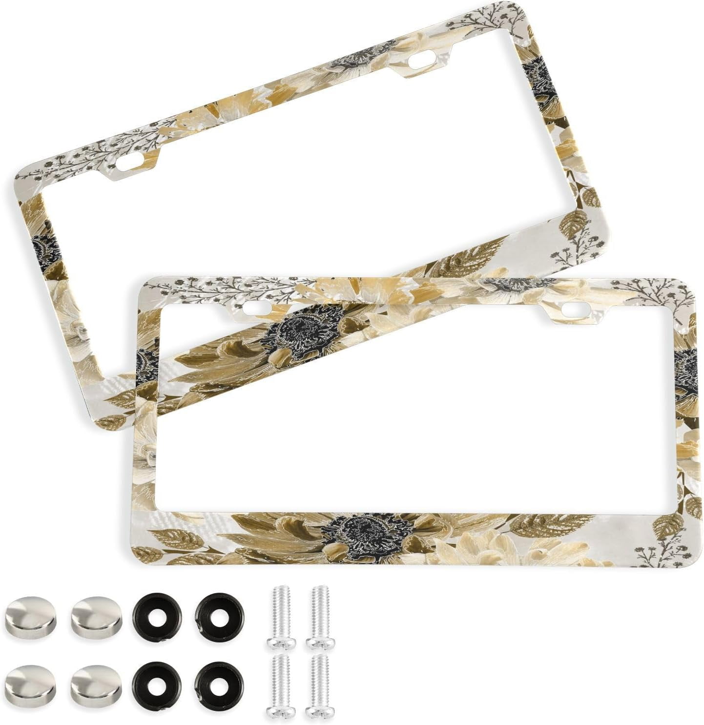 GZHJMY Retro Floral License Plate Frames Set of 2, Universal Aluminum ...