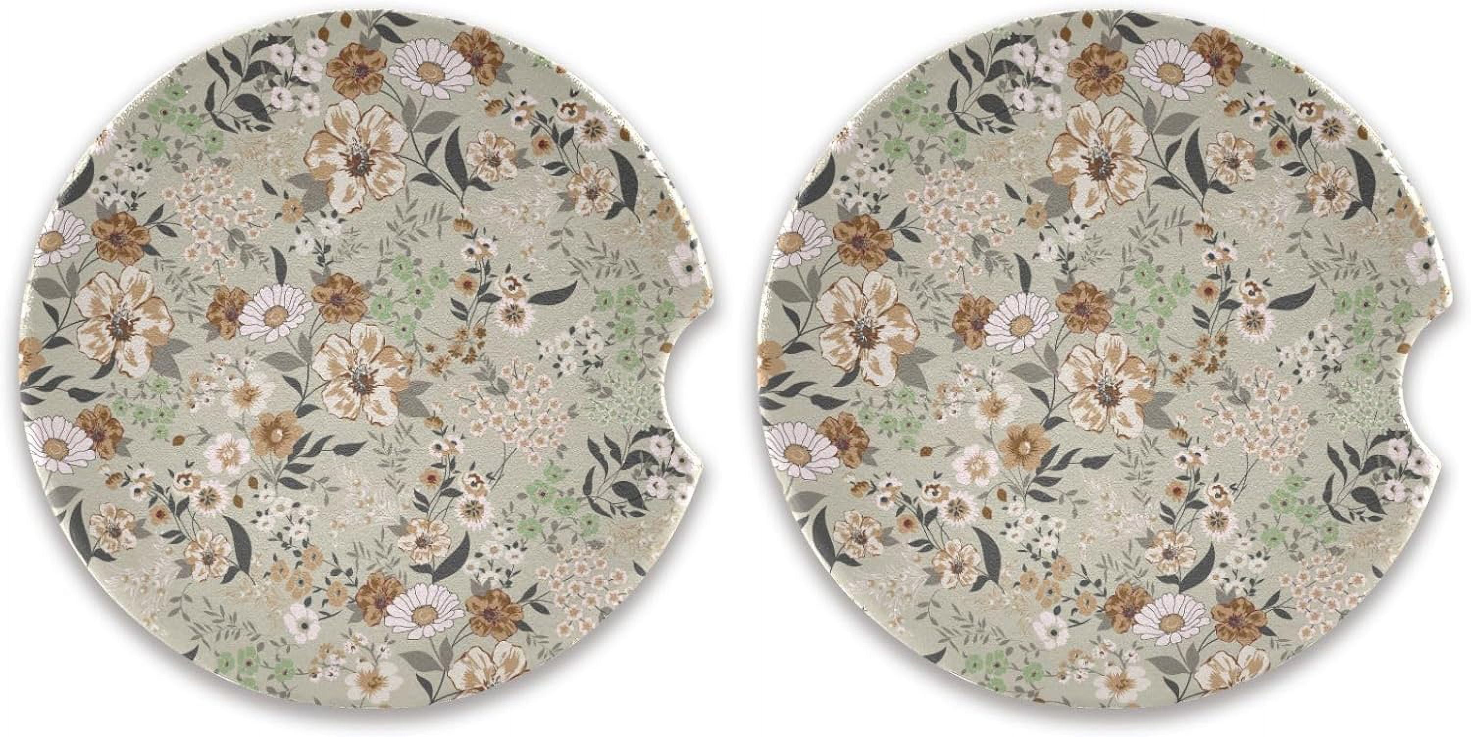 GZHJMY Retro Floral Pattern Car Coasters 2 Pack Drinks Absorbent ...