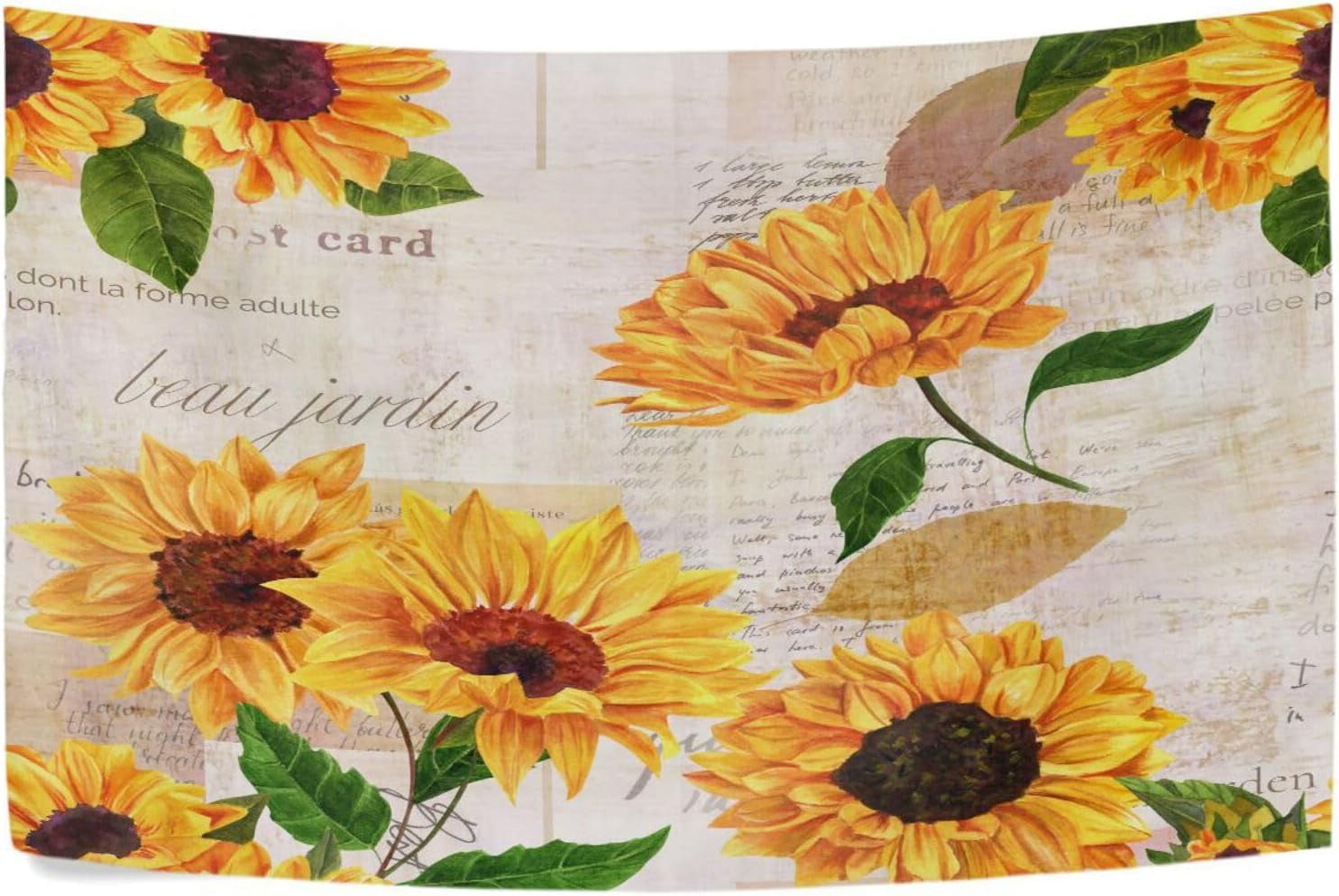 Gzhjmy Retro Golden Yellow Sunflower Tapestry Aesthetic Tapestries For