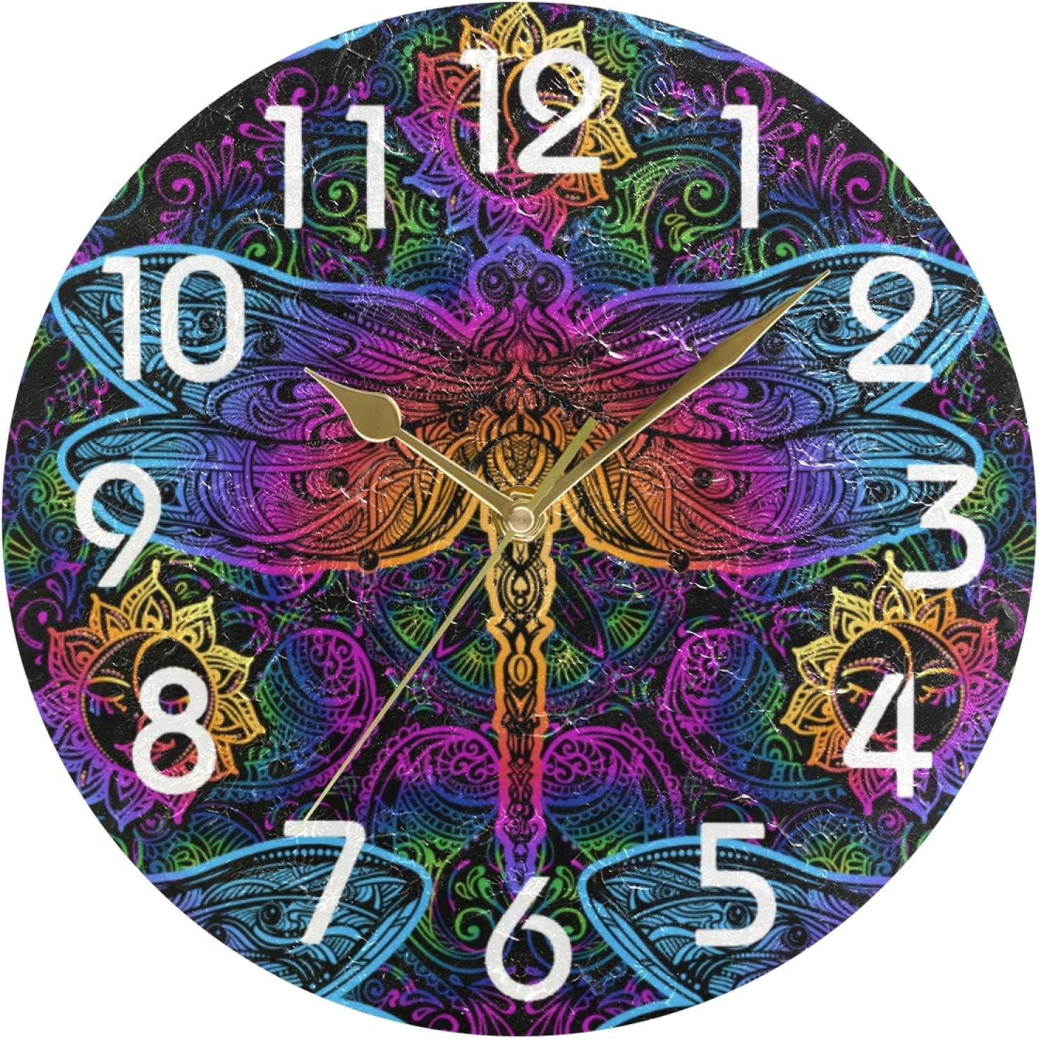 GZHJMY Retro Indian Mandalas Paisley Dragonfly Round Wall Clock, 9.5 ...