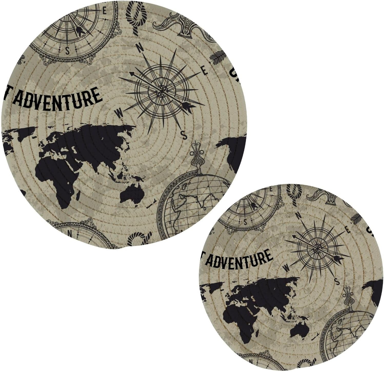 GZHJMY Retro Map Pattern Placemats Set of 2, Woven Washers, Cotton ...