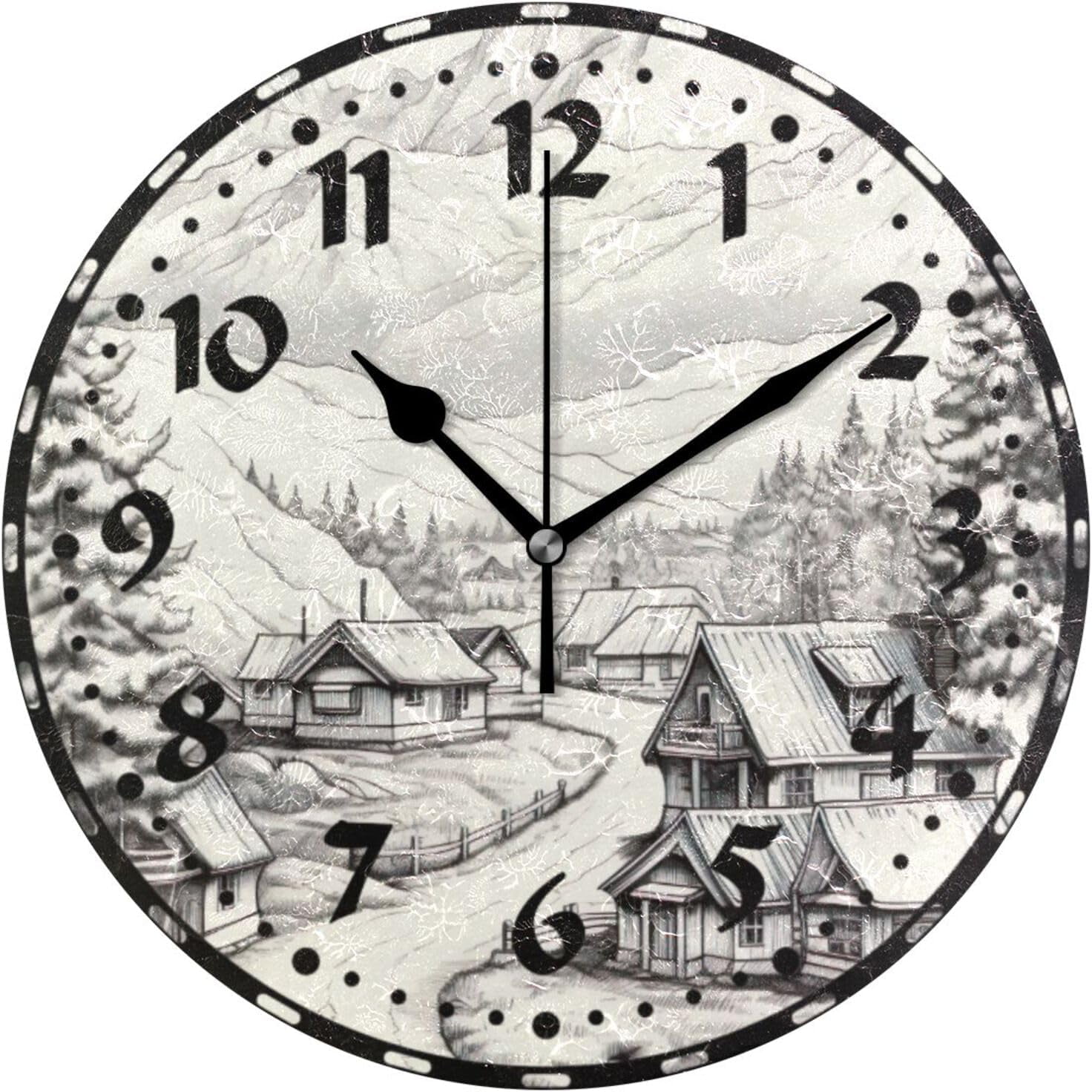 GZHJMY Retro Mountain Village Wall Clock, PVC Silent Non Ticking 10 ...