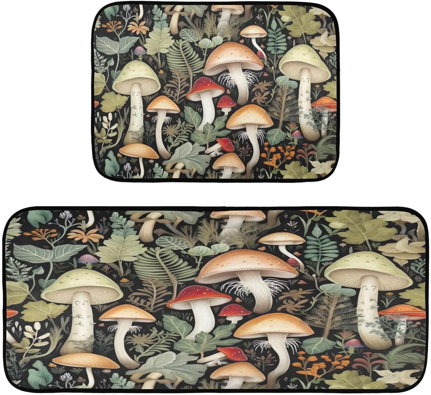 GZHJMY Retro Mushrooms Kitchen Rug Set of 2 Non Slip Washable Cushioned ...