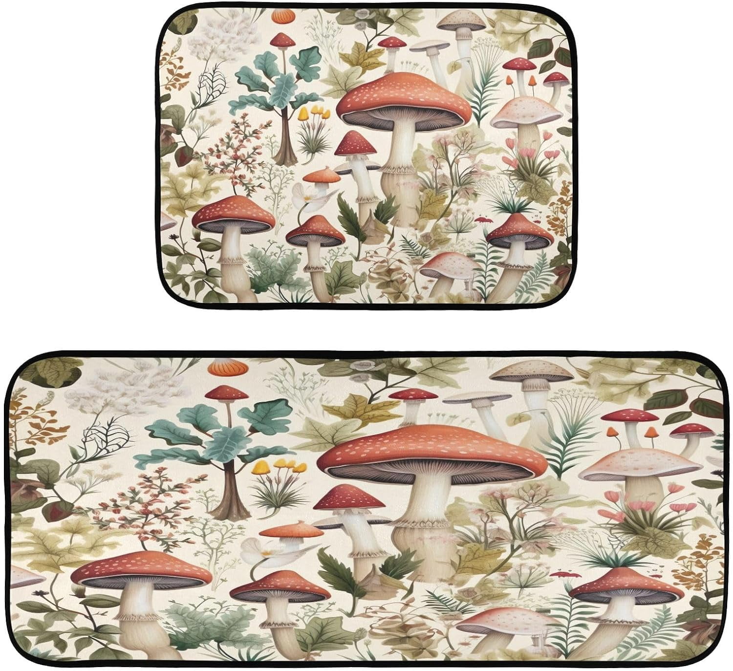 GZHJMY Retro Mushrooms Kitchen Rug Set of 2 Non Slip Washable Cushioned ...