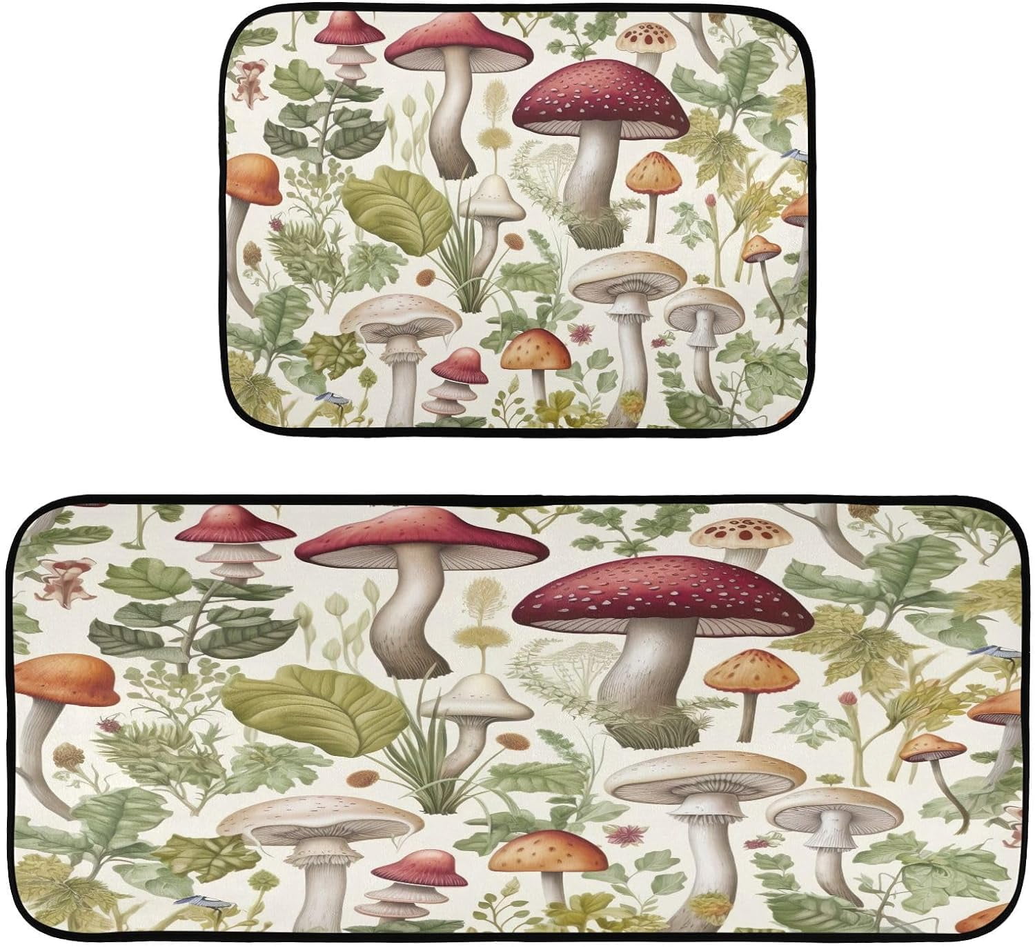 GZHJMY Retro Mushrooms Kitchen Rug Set of 2 Non Slip Washable Cushioned ...