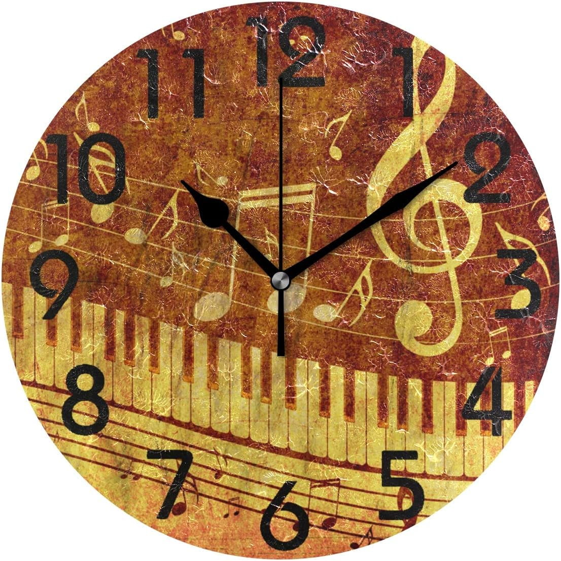 GZHJMY Retro Piano Keys with Musical Notes Print Round Wall Clock ...