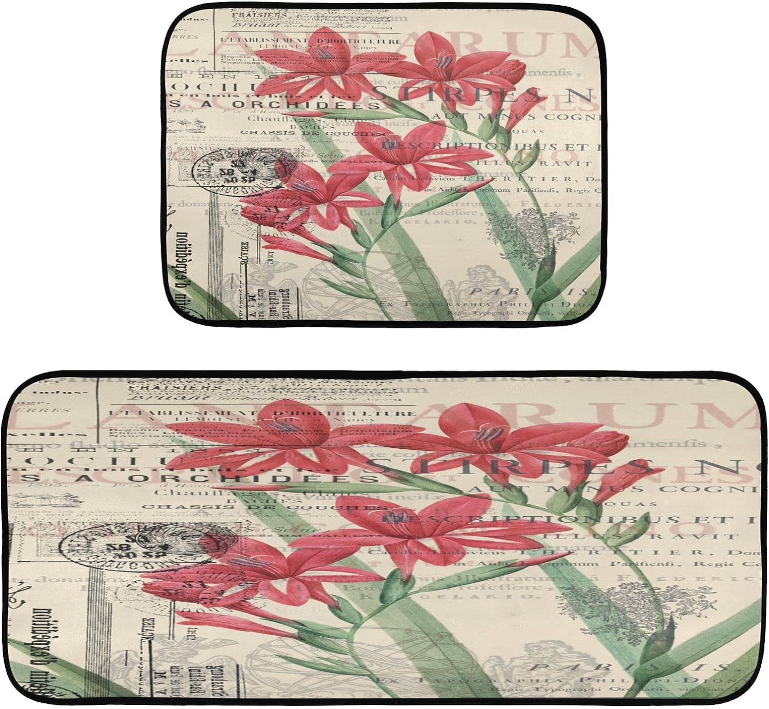 GZHJMY Retro Red Flower Kitchen Rug,Set of 2 Decoration Non Skid ...