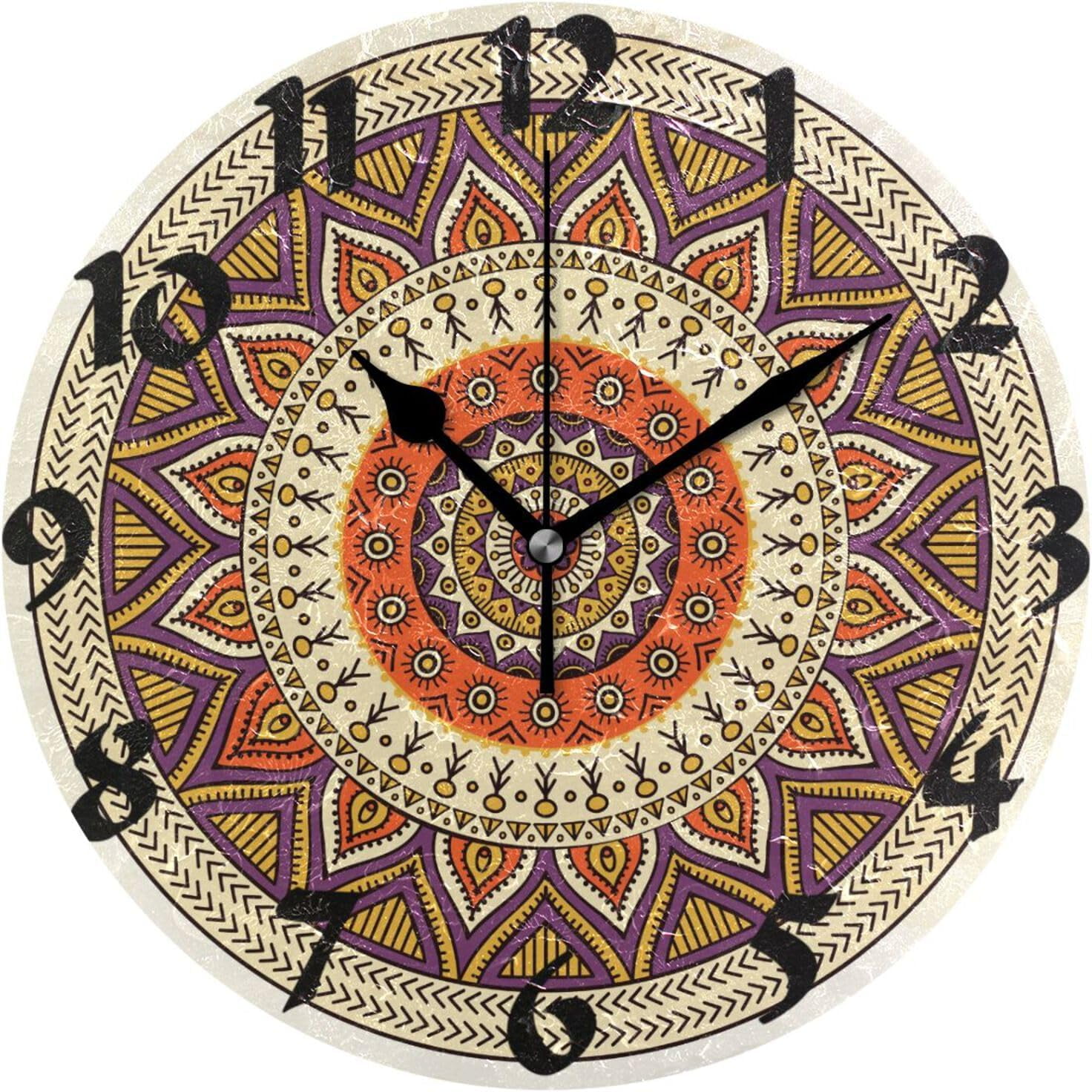 GZHJMY Retro Style Mandala Wall Clock,Silent Non Ticking 10 Inch ...