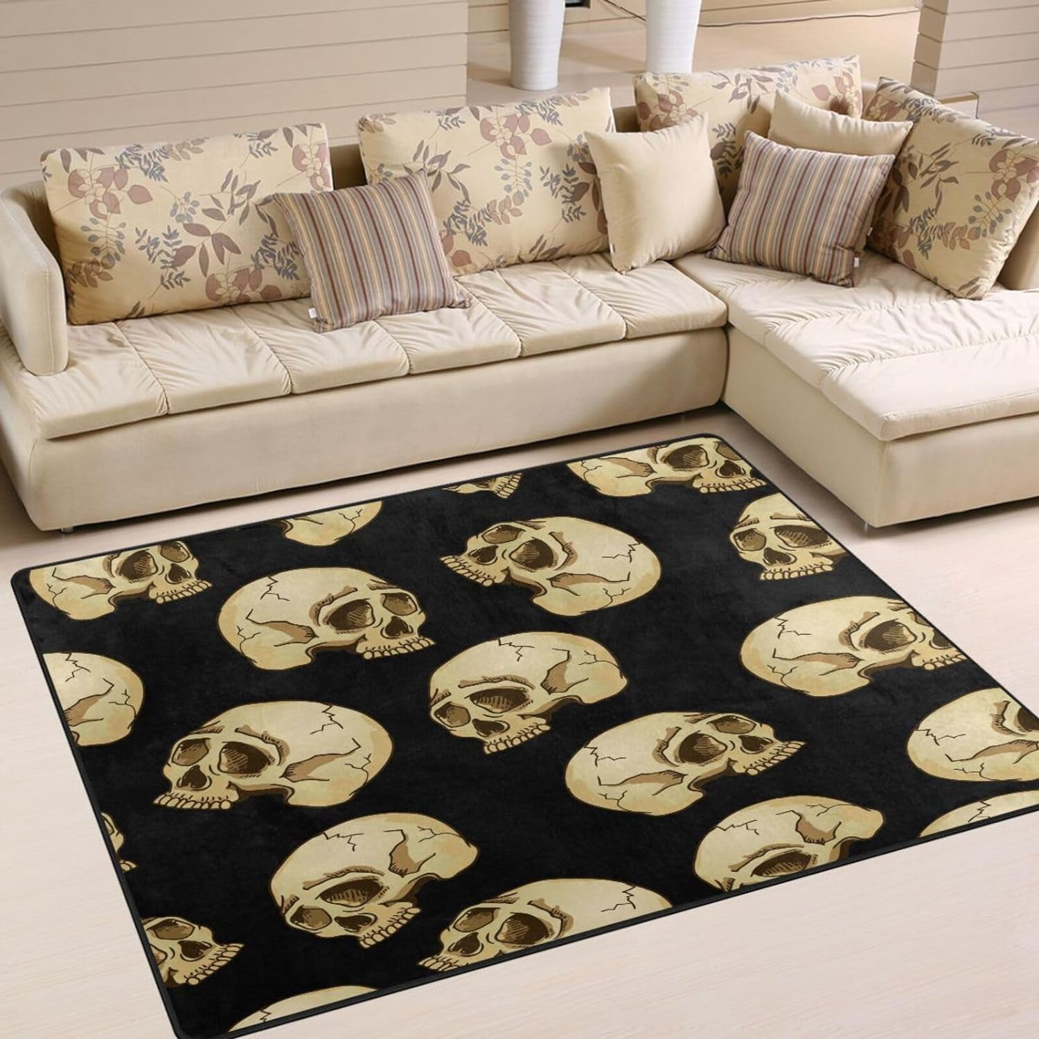 GZHJMY Retro Stylish Sugar Skull Halloween Black Area Rug Living Room ...