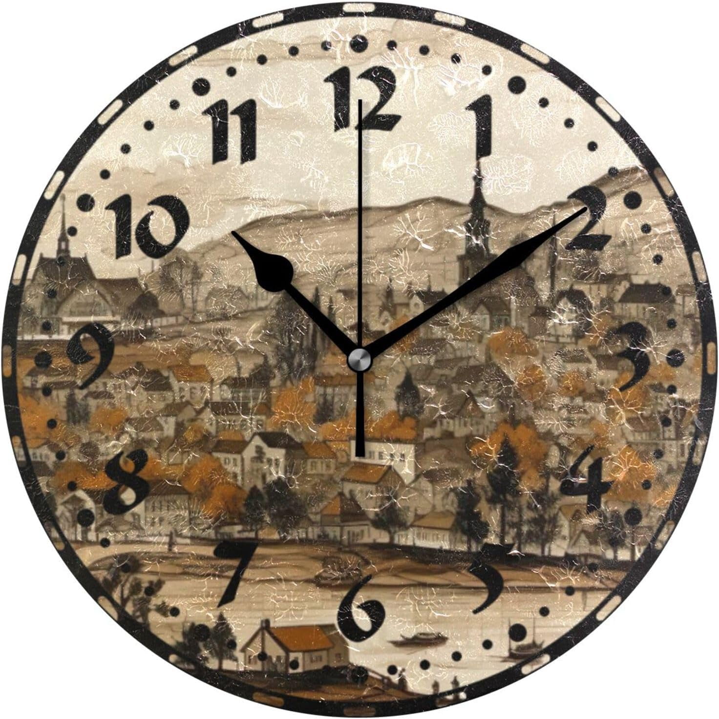 GZHJMY Retro Towns Landscape Wall Clock, Silent Non Ticking 10 Inch ...