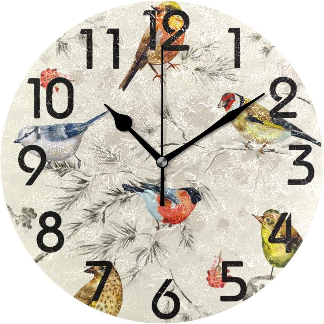GZHJMY Retro Tree Birds Titmouse Round Wall Clock, 9.5 Inch Battery ...
