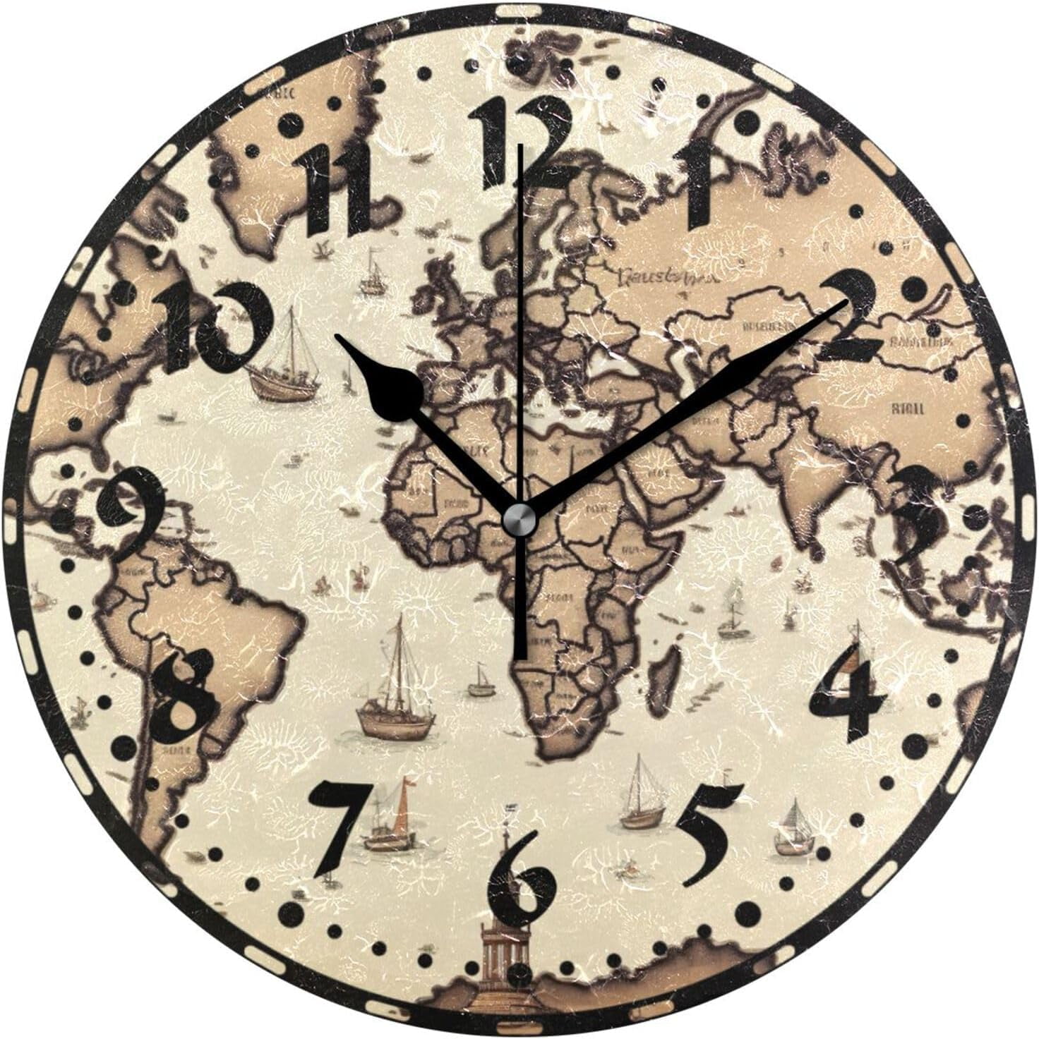 GZHJMY Retro World Map Wall Clock, Silent Non Ticking 10 Inch Battery ...