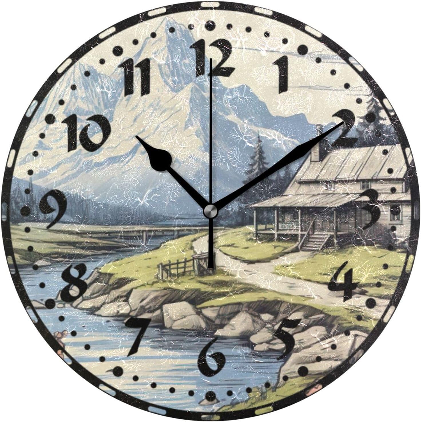 GZHJMY River and Mountain Wall Clock, PVC Silent Non Ticking 10 Inch ...