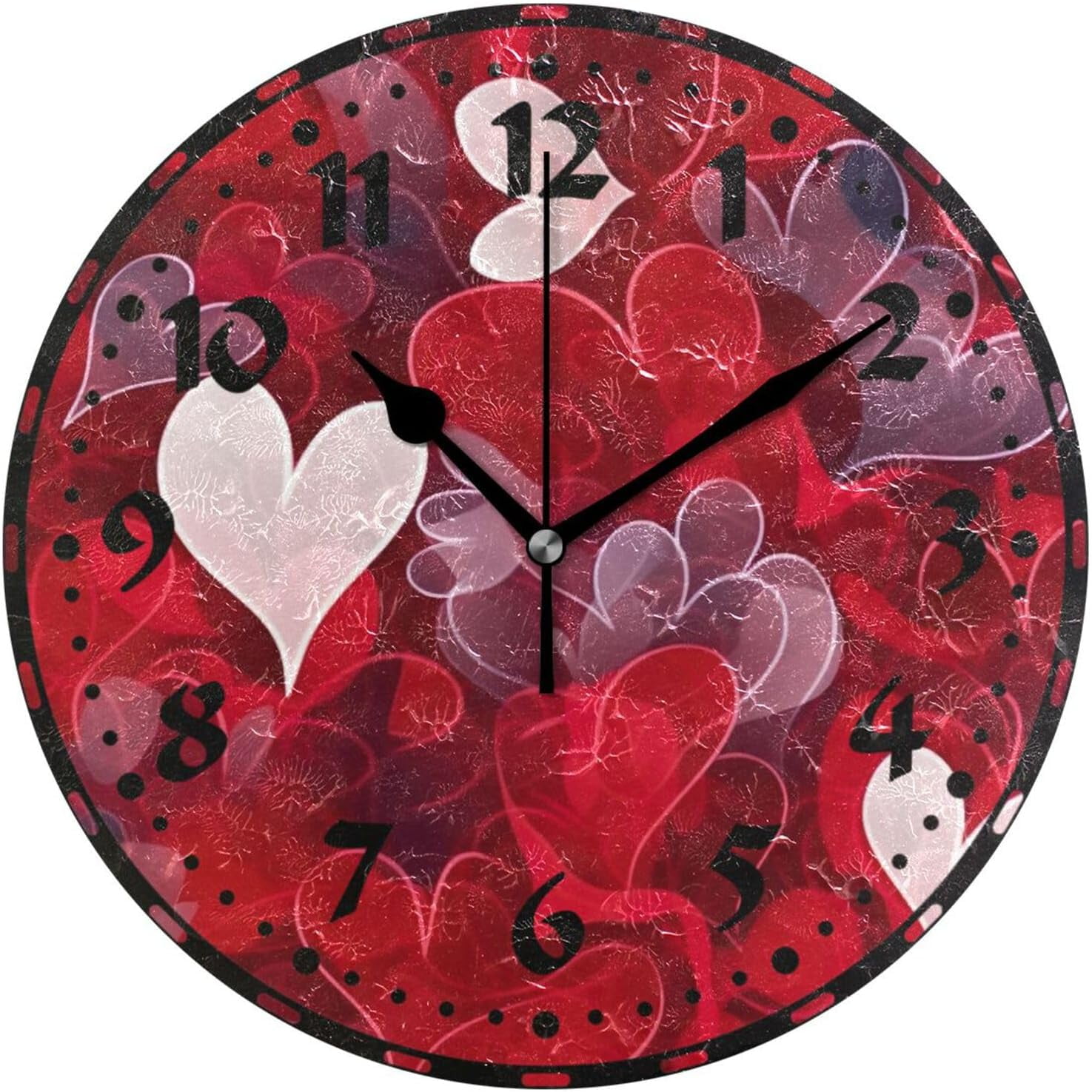 GZHJMY Romantic Hearts Wall Clock, PVC Silent Non Ticking 10 Inch ...