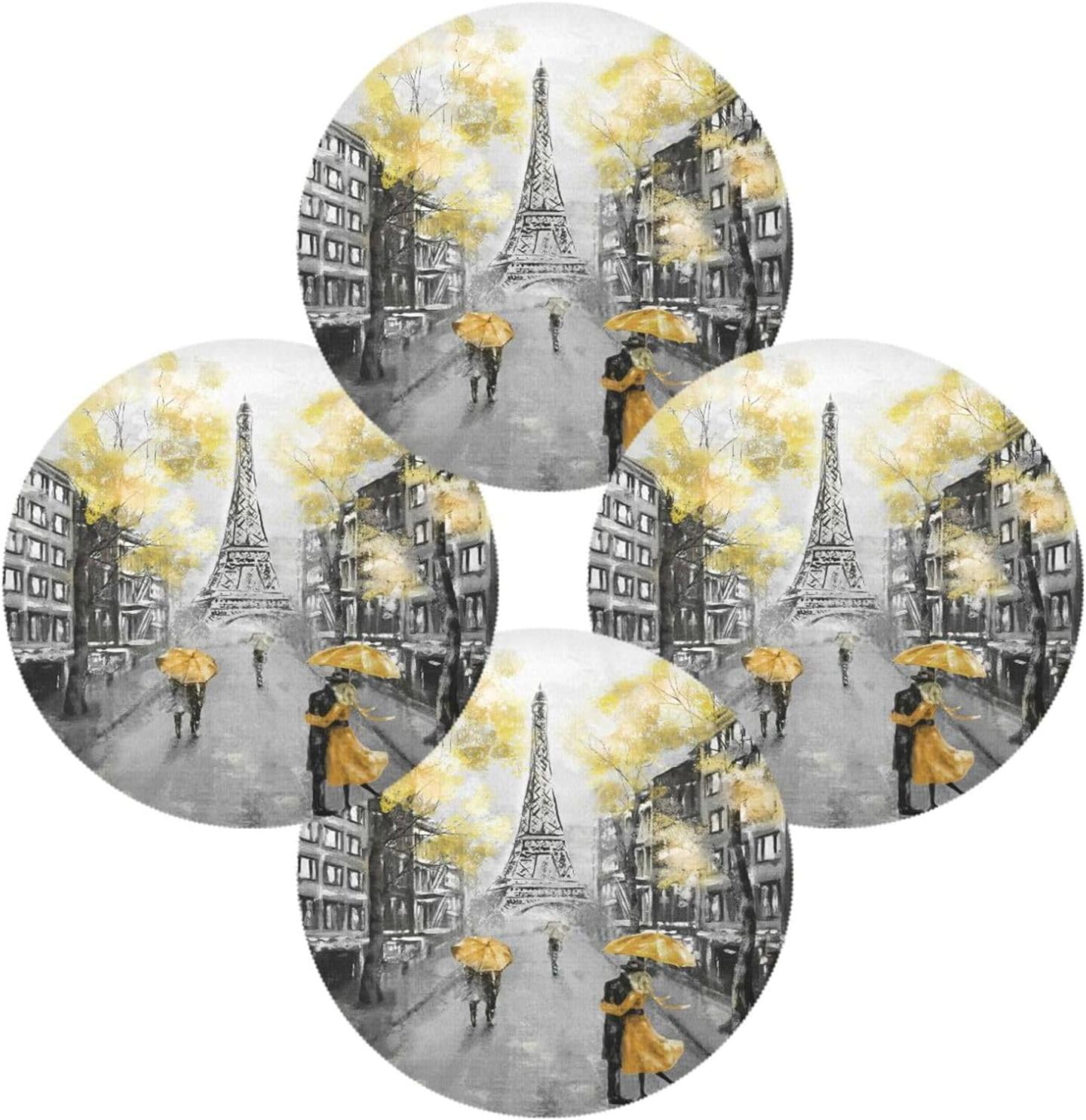 GZHJMY Romantic Lover Eiffel Tower Round Placemats, 4 Pack Table Mats ...