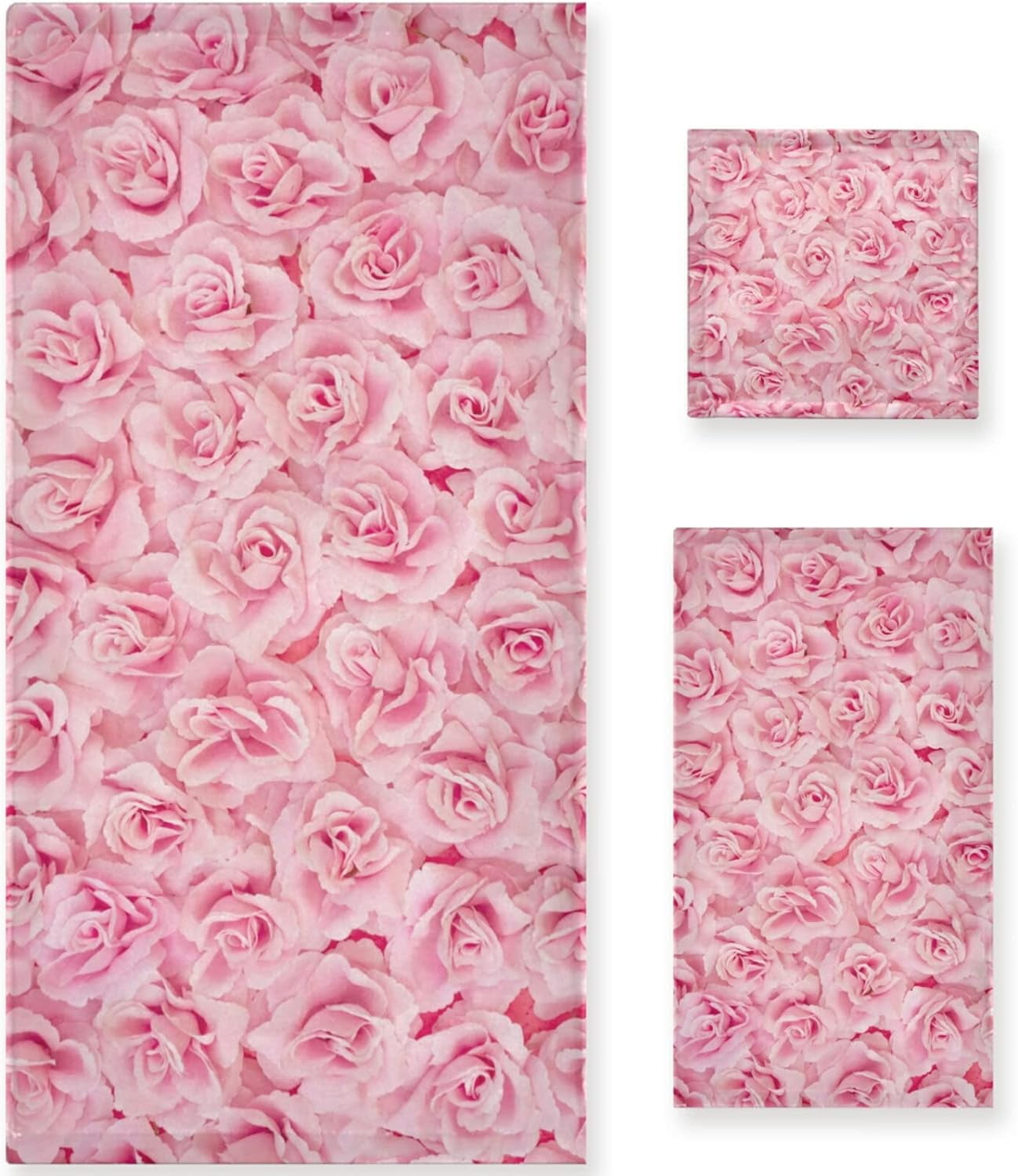 GZHJMY Romantic Pink Rose Flowers Soft Set of 3 Towels, 1 Bath Towel+1 ...
