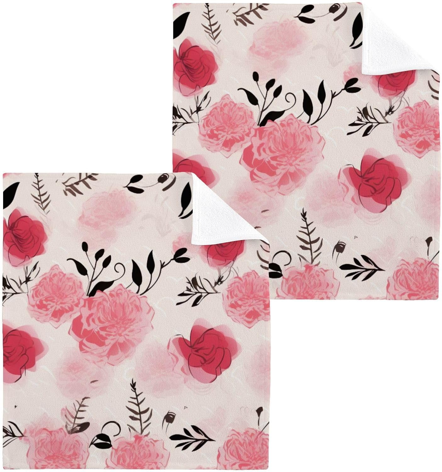 GZHJMY Romantic Roses Cotton Washcloths Set of 2, 12"x12" Super Soft Absorbent Wash Cloths ...