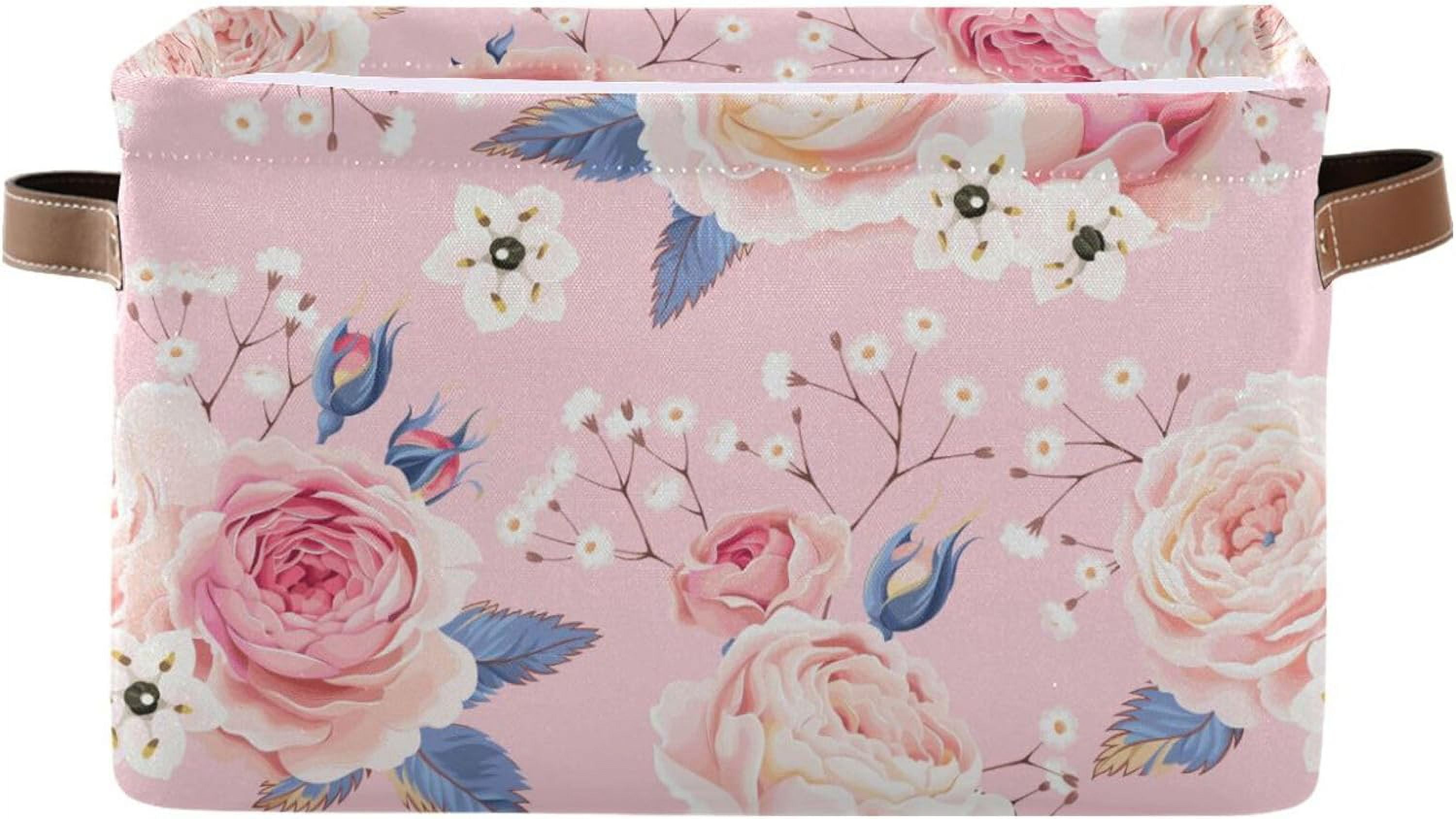 GZHJMY Romantic Roses Storage Basket, Durable Canvas With Handles Large ...