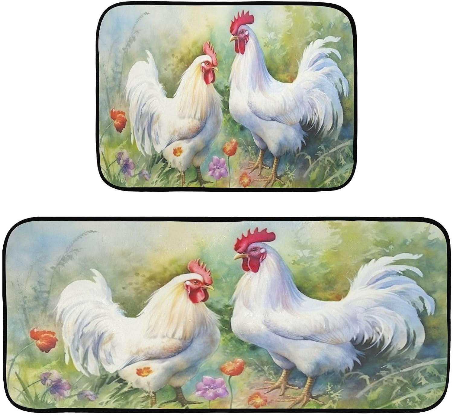 GZHJMY Rooster Flower Kitchen Rug Set of 2 Non Slip Washable Cushioned ...