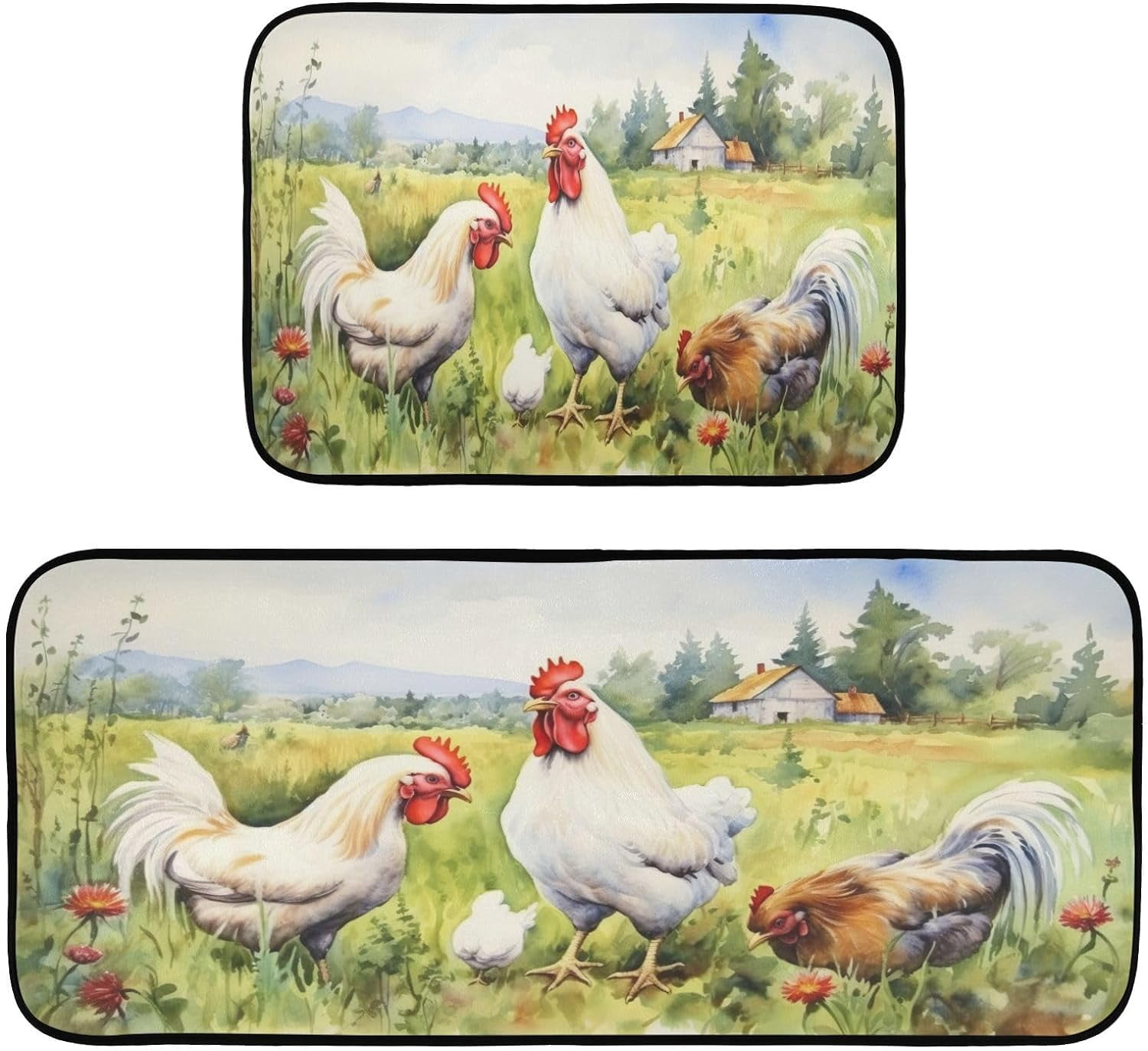 GZHJMY Rooster Flower Kitchen Rug Set of 2 Non Slip Washable Cushioned ...
