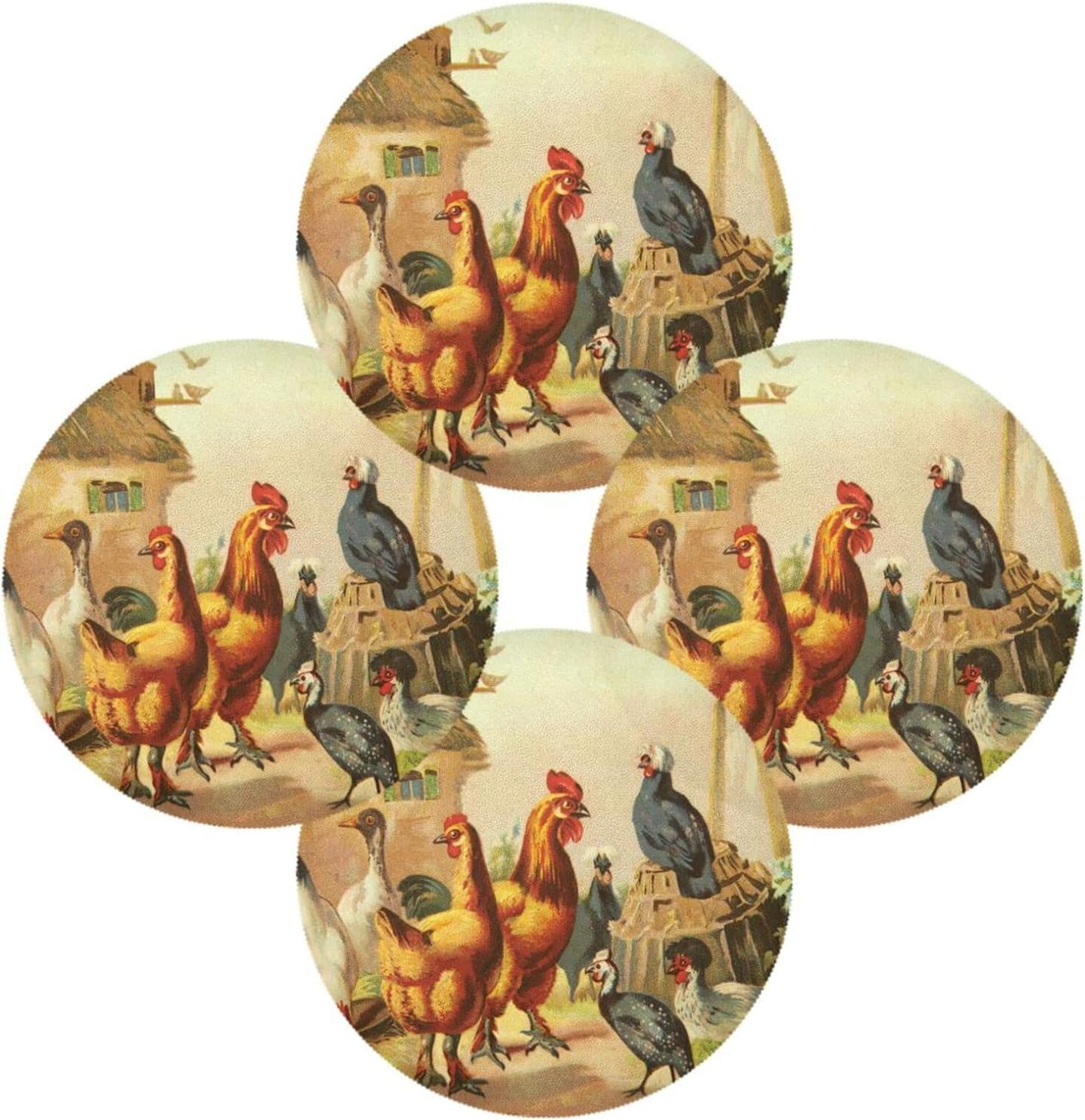 GZHJMY Rooster Round Placemats Set of 4, Non-Slip Heat Resistant ...