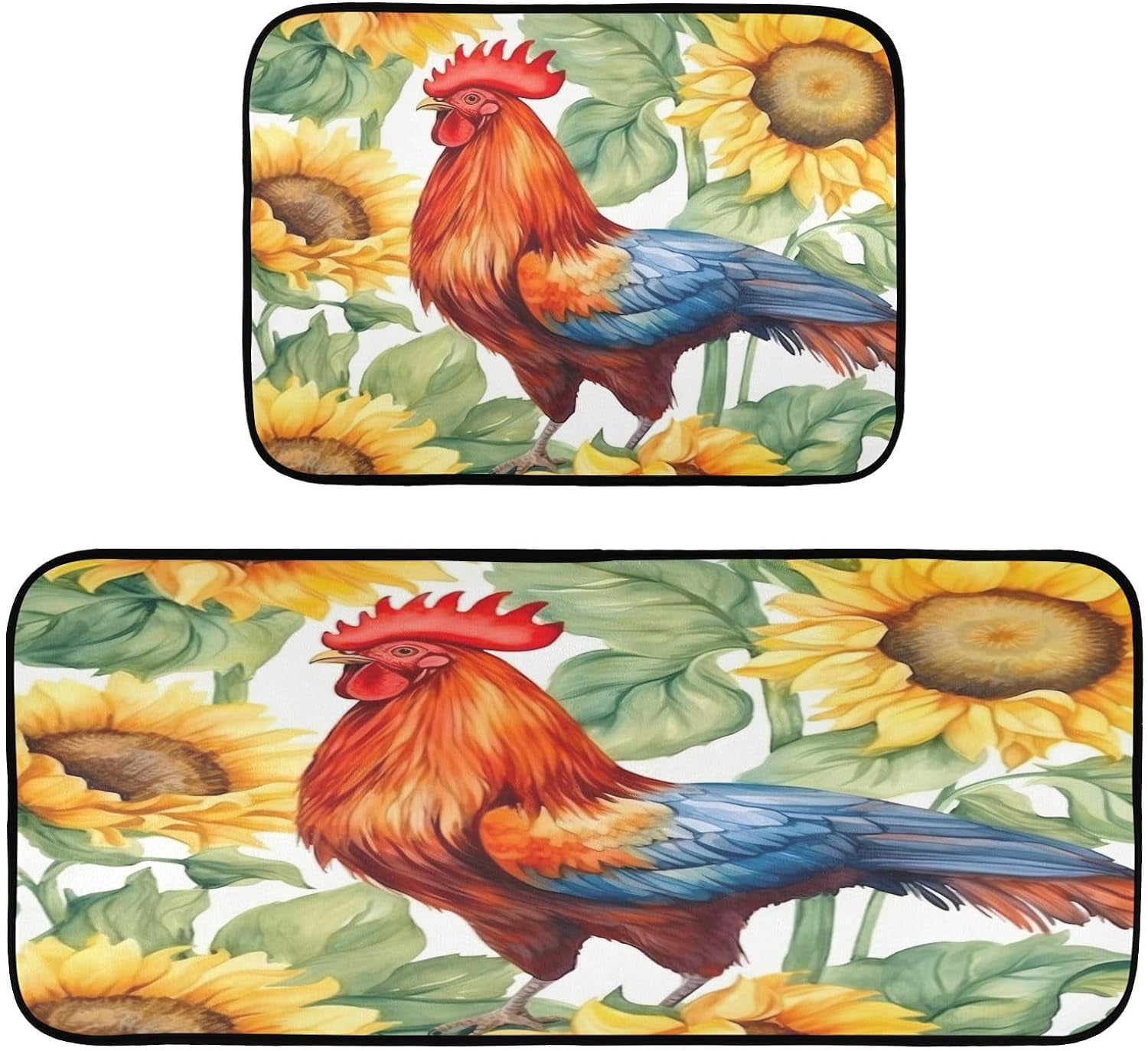 GZHJMY Rooster Sunflower Kitchen Rug Set of 2 Non Slip Washable ...