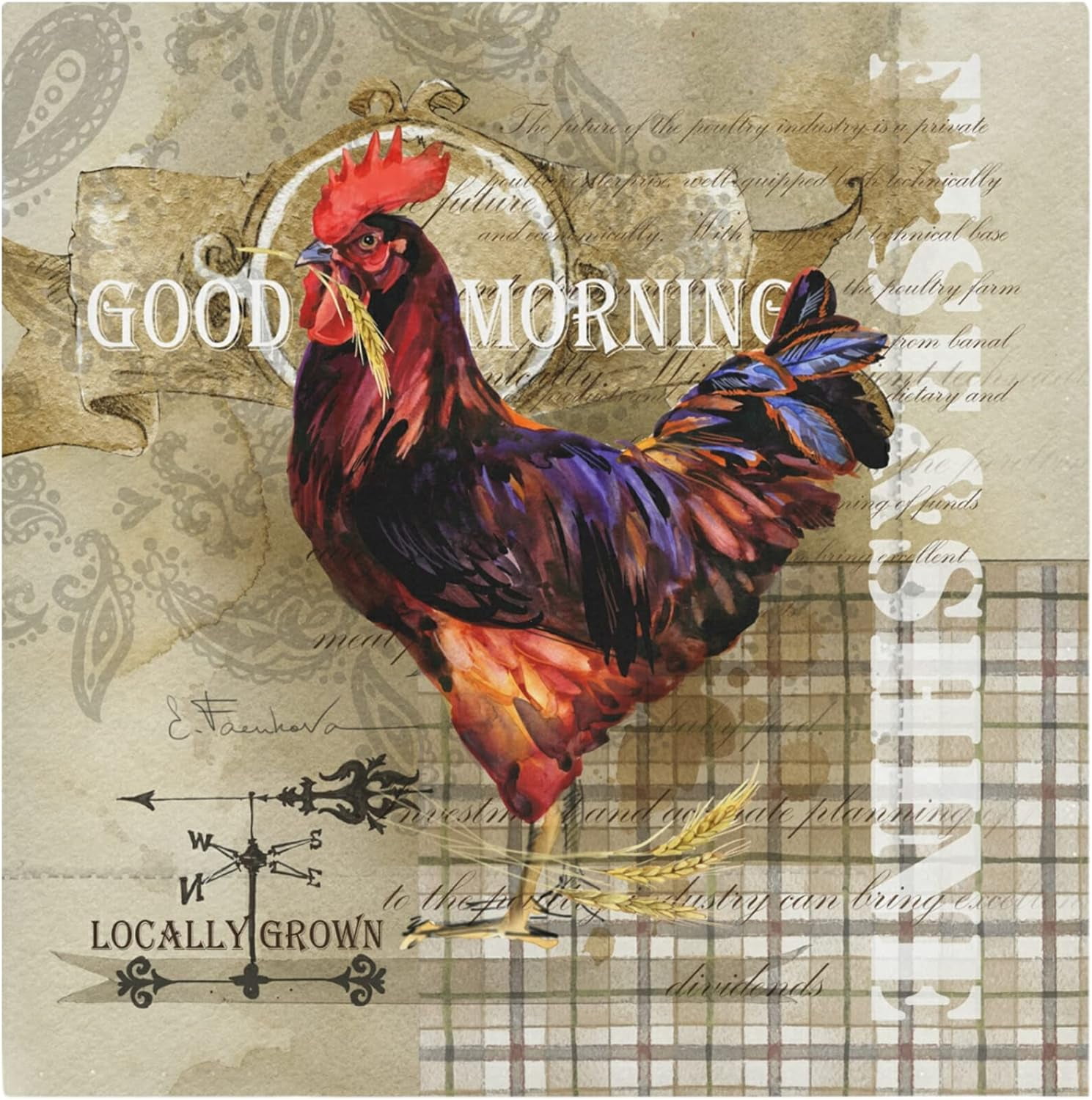 GZHJMY Rooster Vintage Style Cloth Napkins, Set of 1 20 x 20 Inch Soft ...