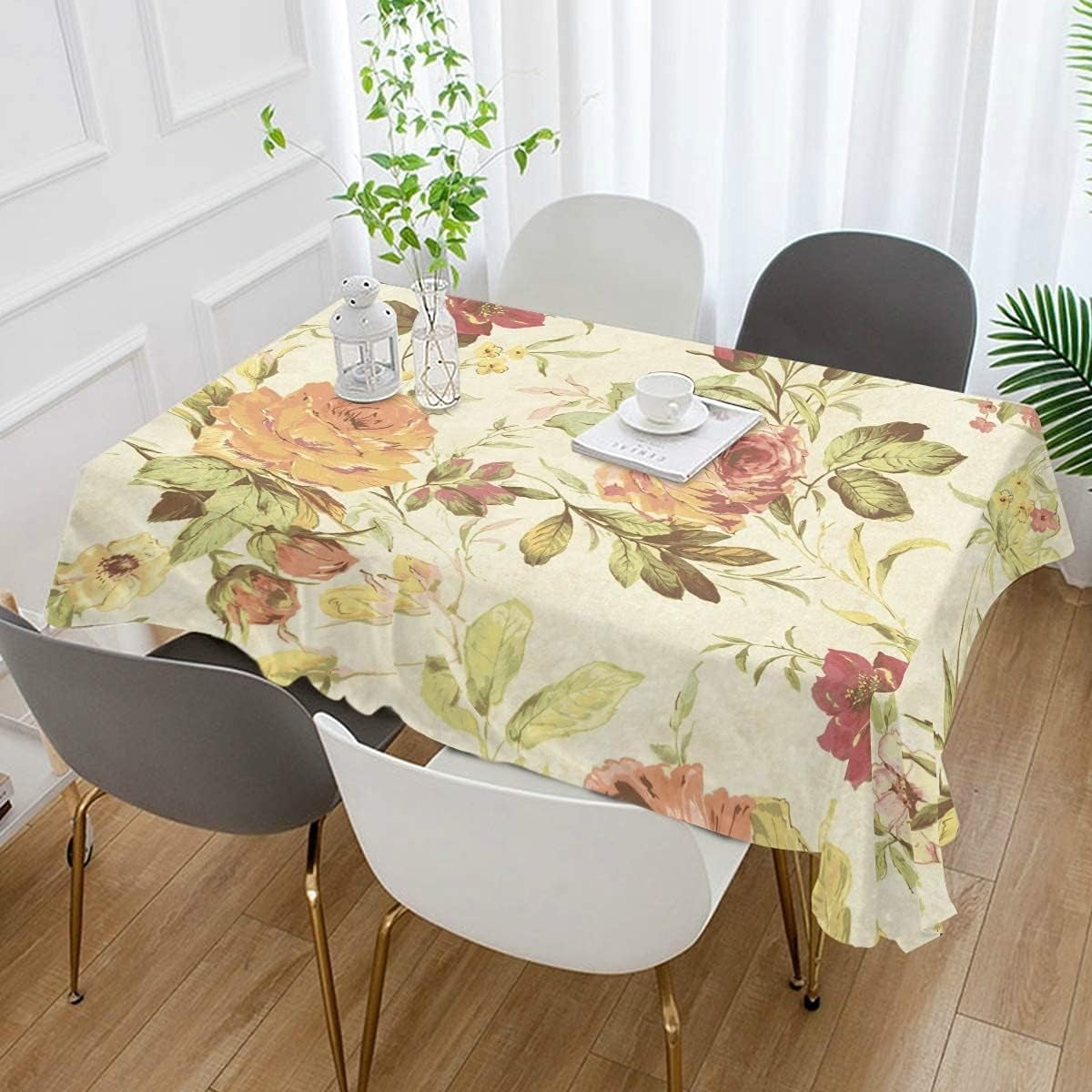 GZHJMY Rose Flower and Leaf Tablecloth - Red Elegant Flowers Watercolor ...
