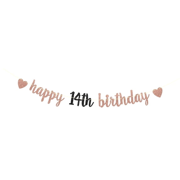 GZHJMY Rose Glitter Happy 14th Birthday Banner, 14th Birthday Party ...
