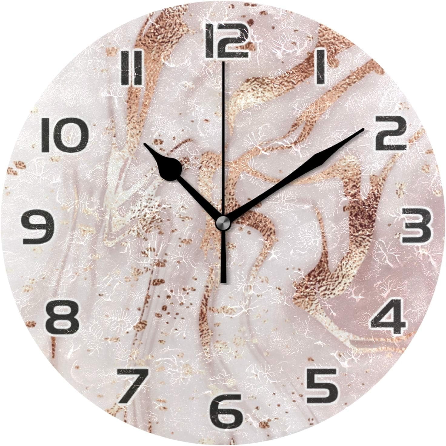 GZHJMY Rose Gold Abstract Marble Clock Silent Round Wall Clock Non ...