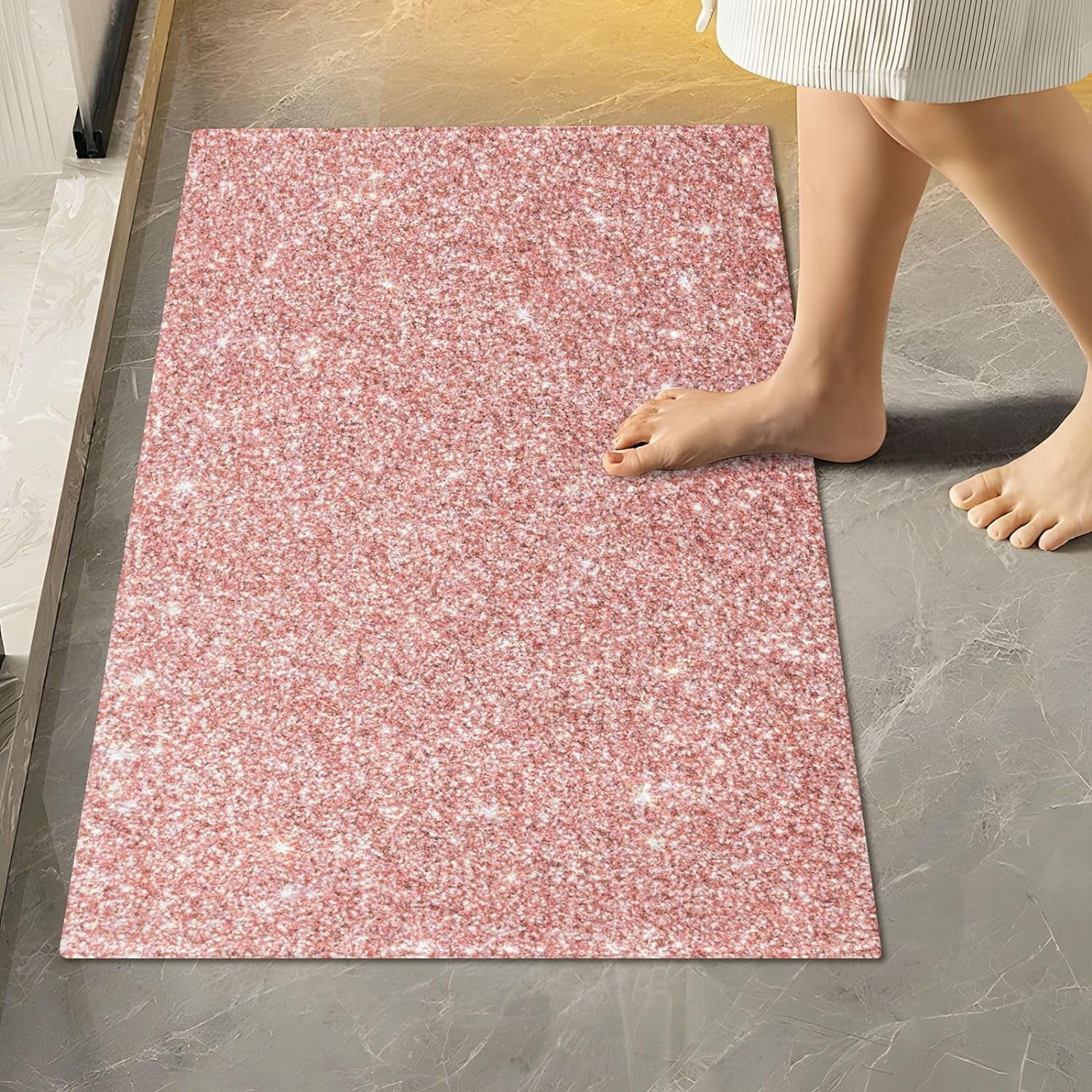 GZHJMY Rose Gold Glitter Texture Bathroom Rug 24"×16",Non-Slip High ...
