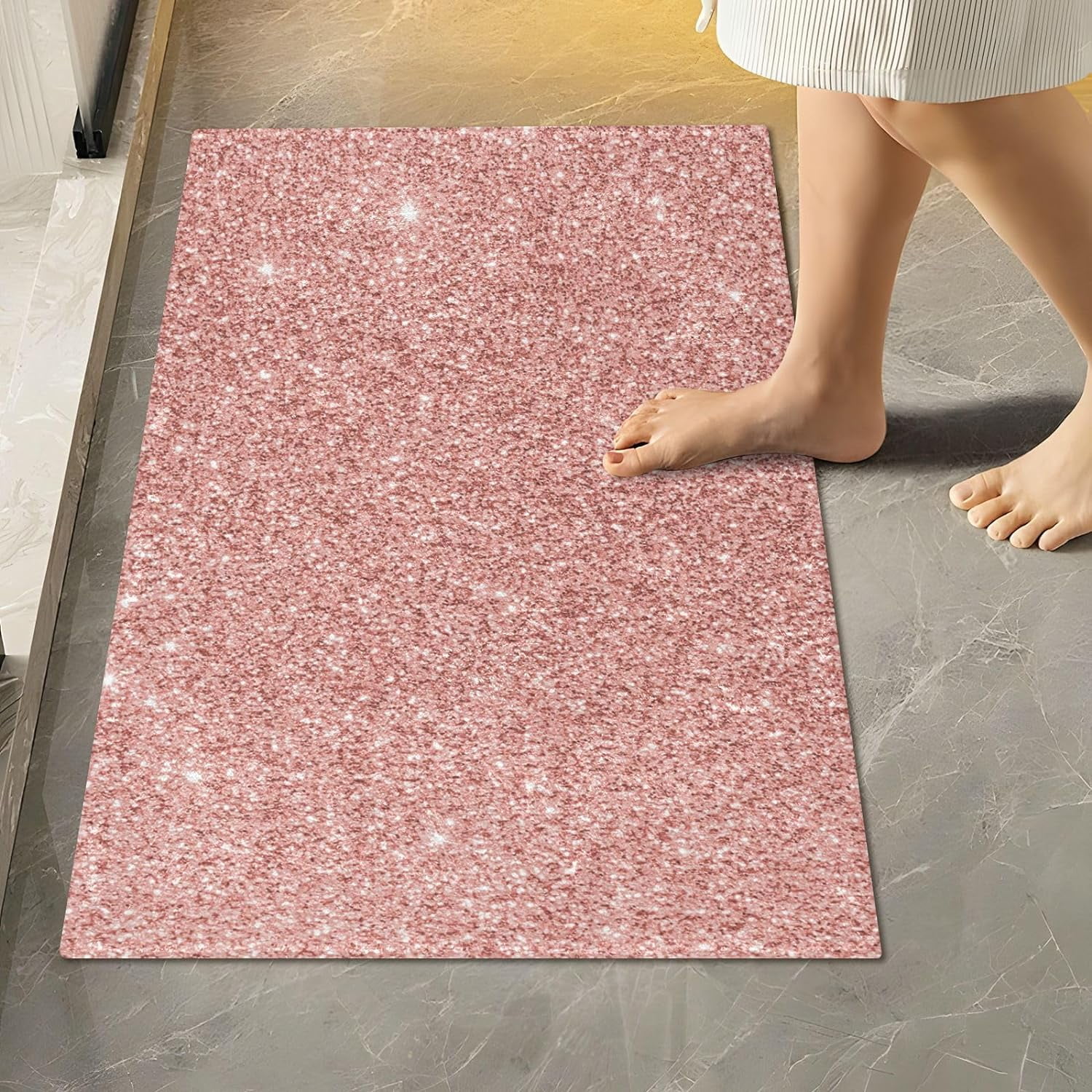 GZHJMY Rose Gold Glitter Texture Bathroom Rug 24"×16",Non-Slip High ...