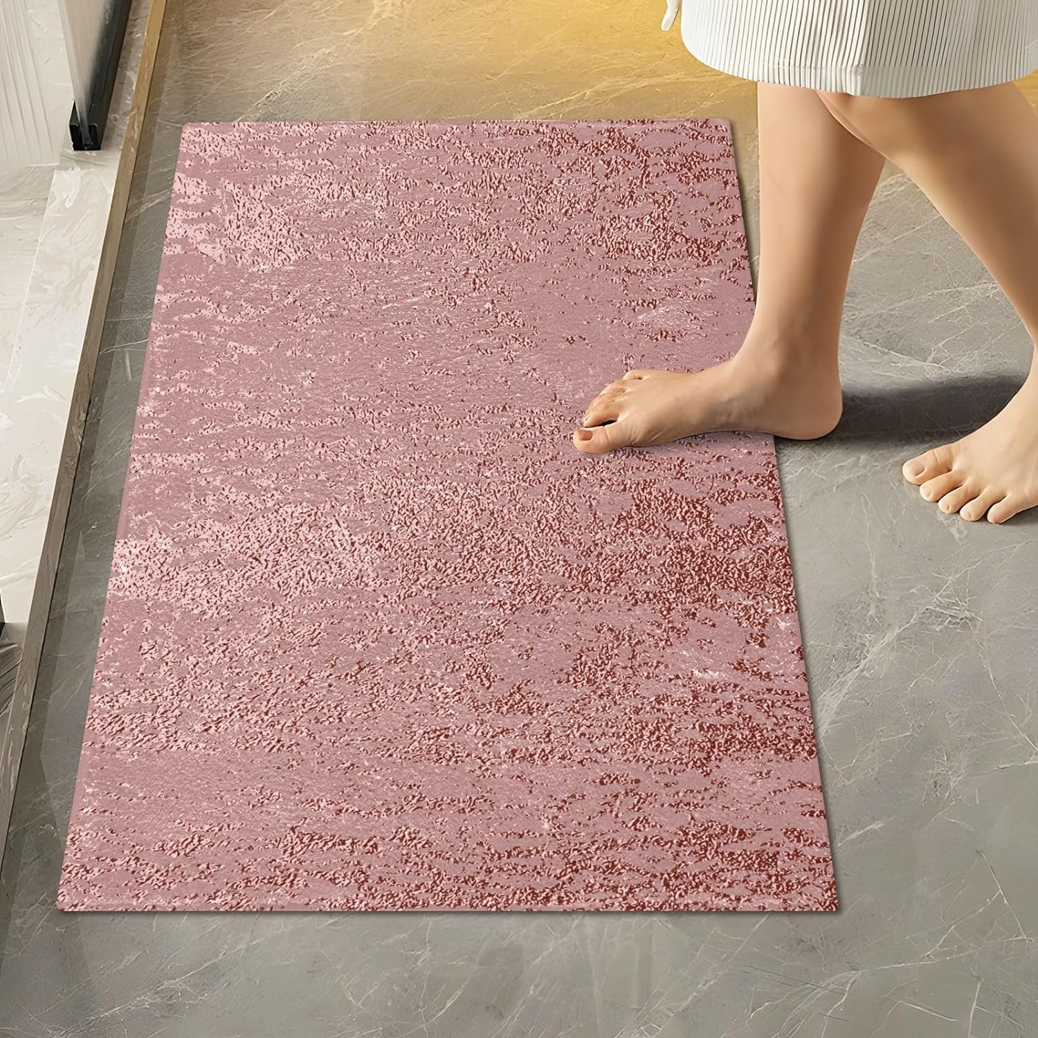 GZHJMY Rose Gold Glitter Texture Bathroom Rug 24"×16",Non-Slip High ...