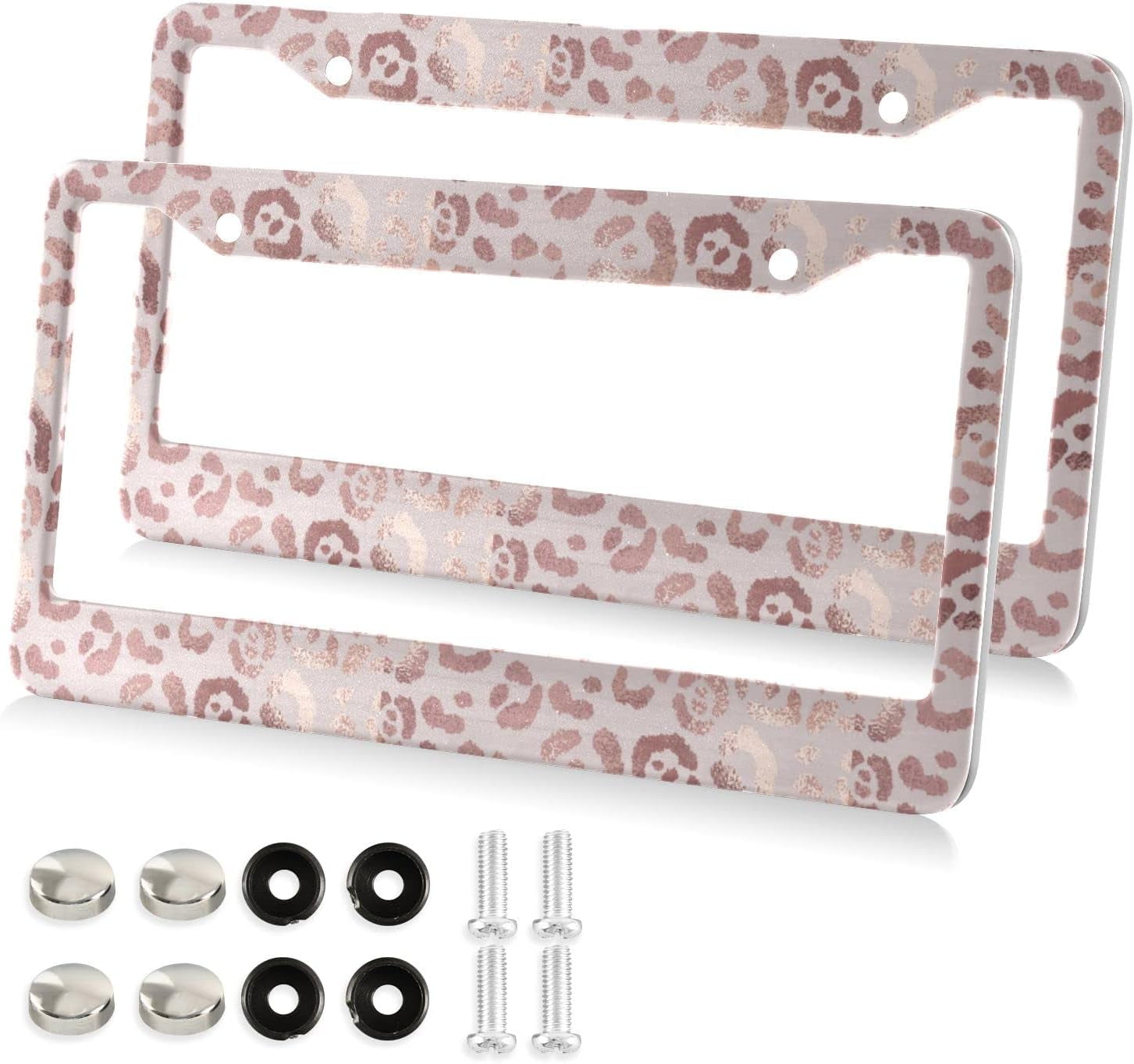 GZHJMY Rose Gold Leopard Cheetah Print Pink License Plate Frames for ...