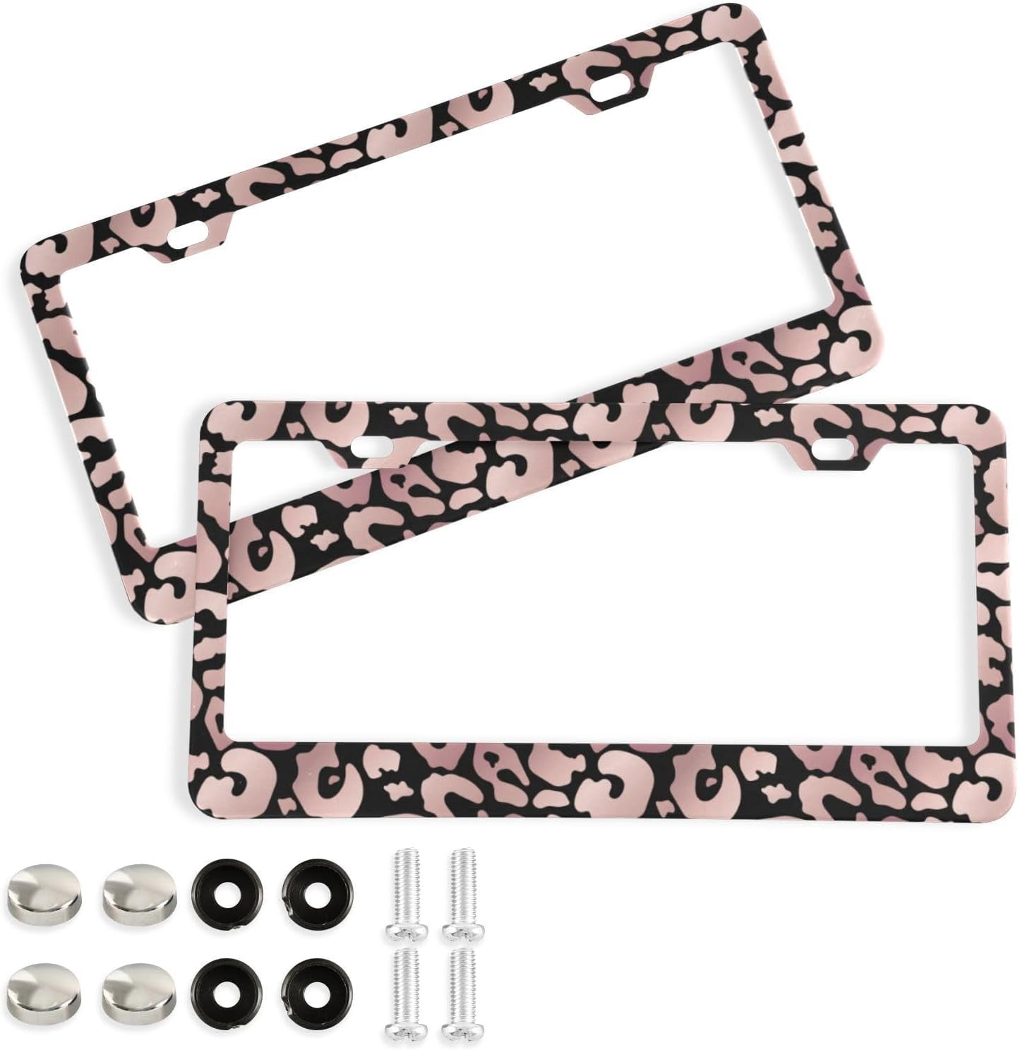 GZHJMY Rose Gold Leopard Print Pink Cheetah Animal License Plate Frames ...