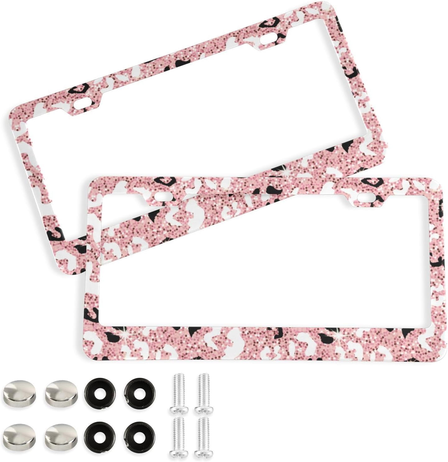 GZHJMY Rose Gold & Pink Leopard Print Cheetah License Plate Frames for ...