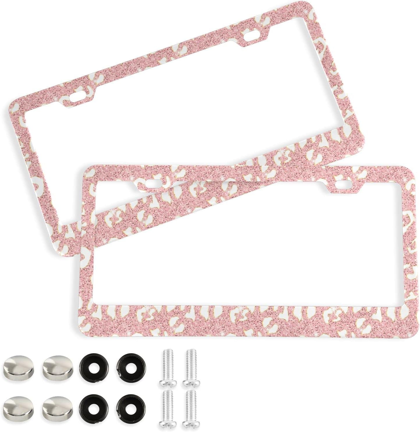 GZHJMY Rose Gold & Pink Leopard Print License Plate Frames for Women ...