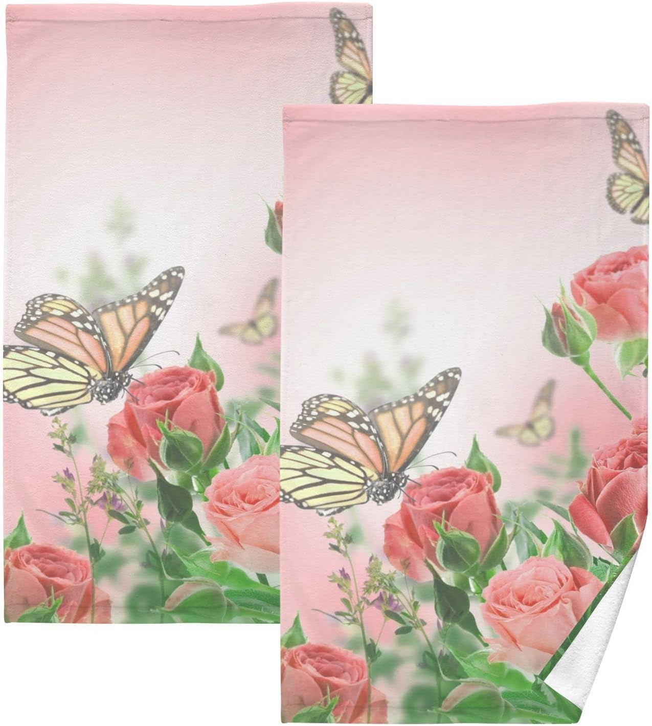 GZHJMY Roses and Butterfly Cotton Towels Set 2 Pcs Absorbent Hand Towel ...
