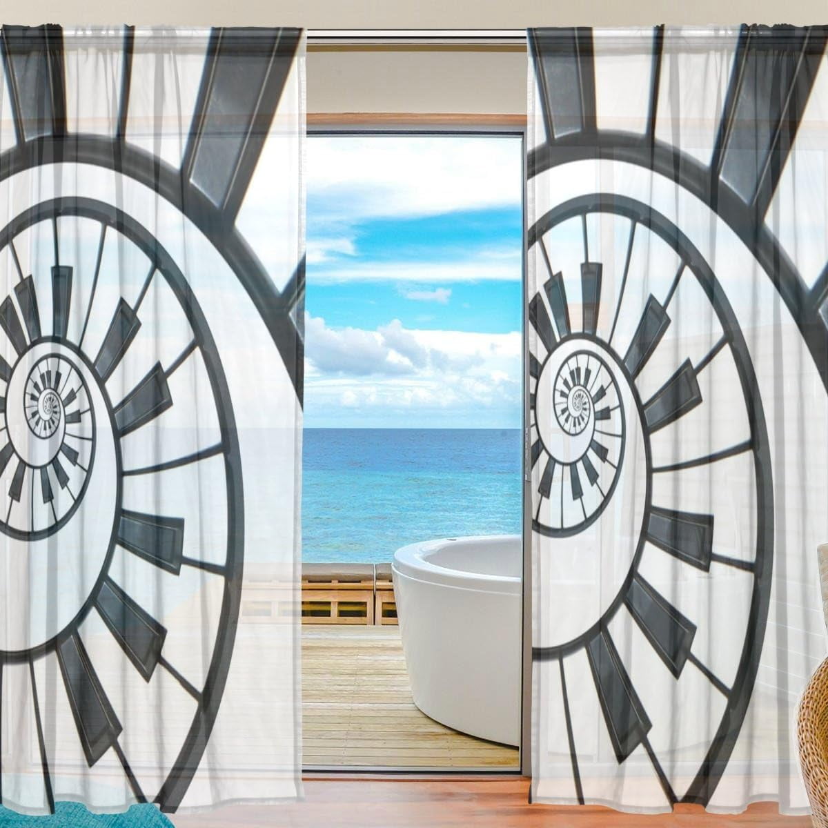 GZHJMY Rotating Piano Key Sheer Window Curtain Panel Drape 55x84 Inch ...