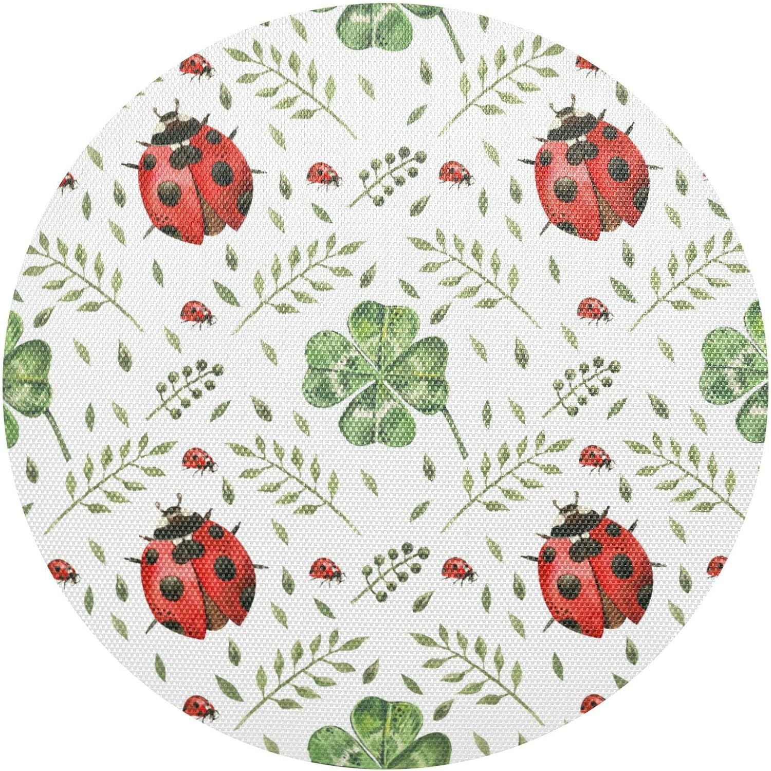 GZHJMY Round Braided Placemats Clover Shamrock Ladybug Round PVC Woven Place Mats Indoor ...