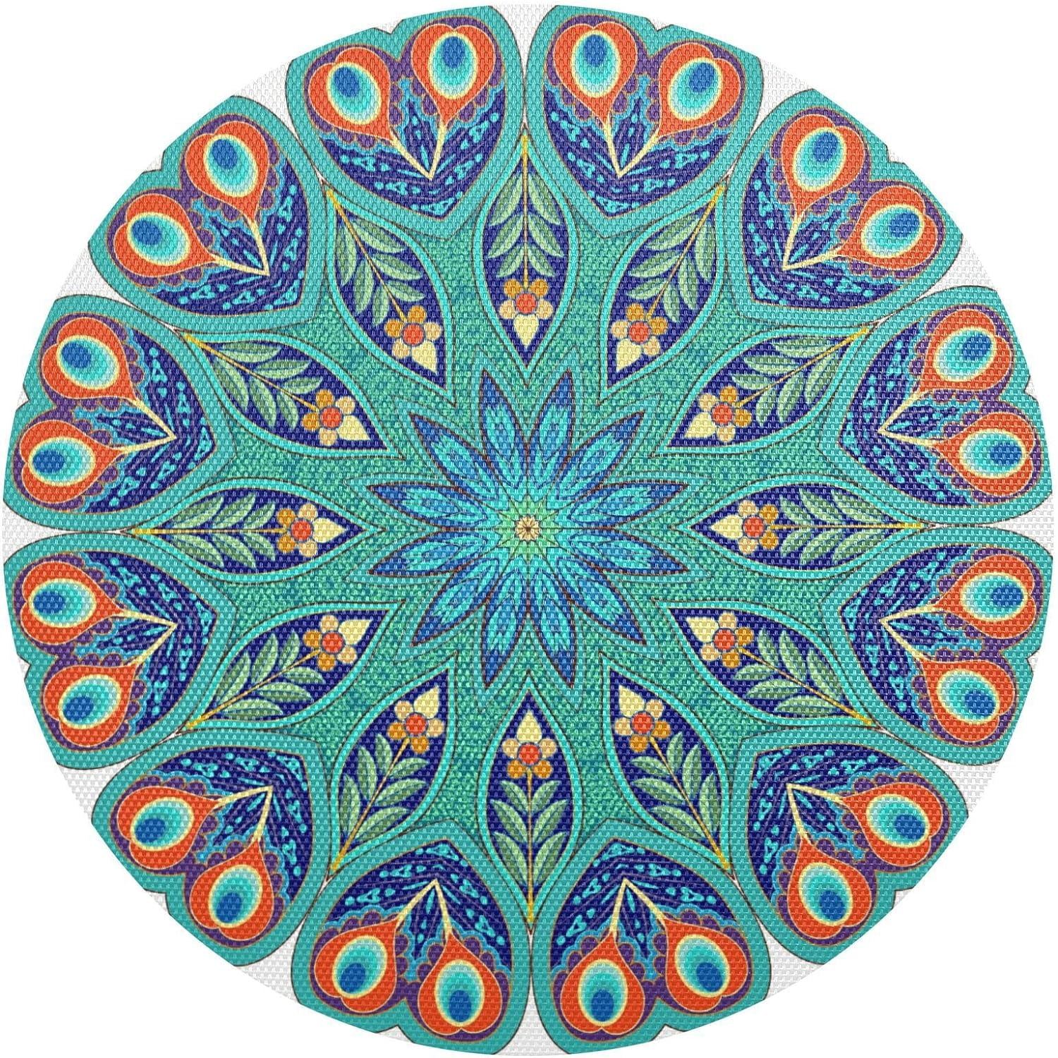 GZHJMY Round Braided Placemats Paisley Peacock Feather Round PVC Woven ...