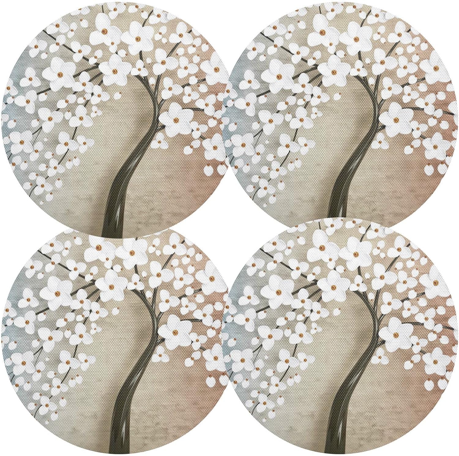 GZHJMY Round Braided Placemats Set of 4 Floral Tree of Life Round PVC ...