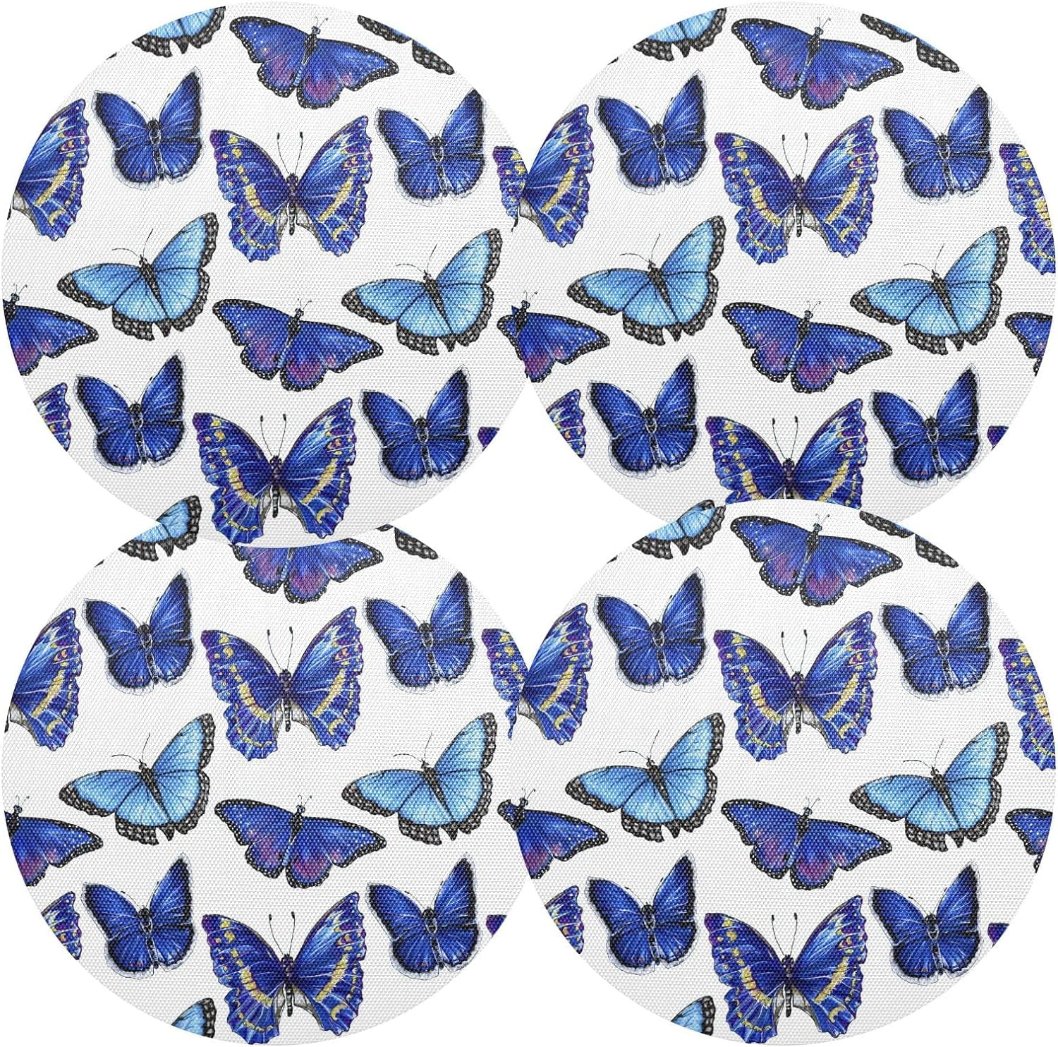 GZHJMY Round Braided Placemats Set of 4 Watercolor Blue Butterfly Round ...