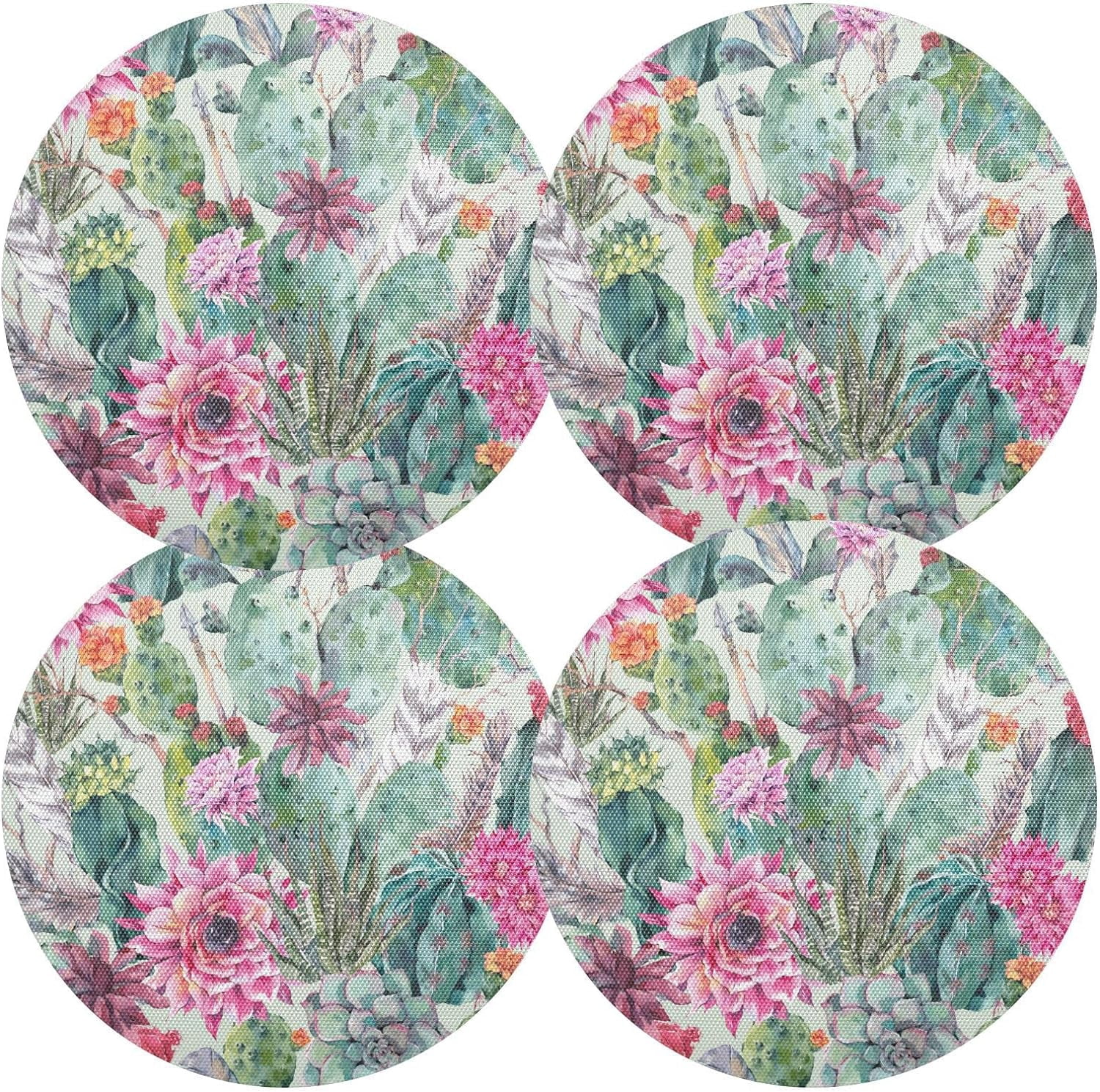 GZHJMY Round Braided Placemats Set of 4 Watercolor Cactus Succulent ...
