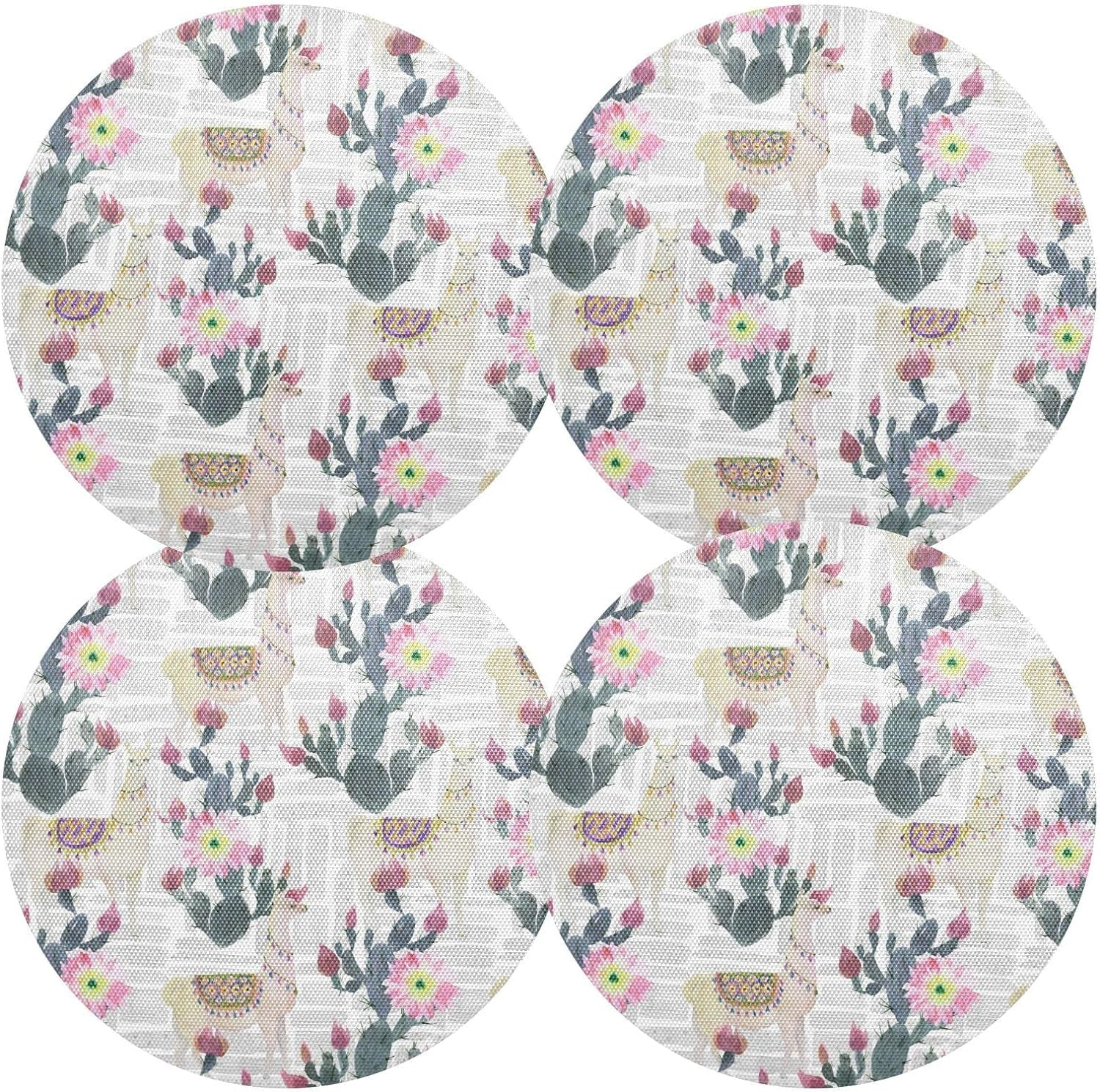 GZHJMY Round Braided Placemats Set of 6 Cactus Flower Llama Round PVC ...