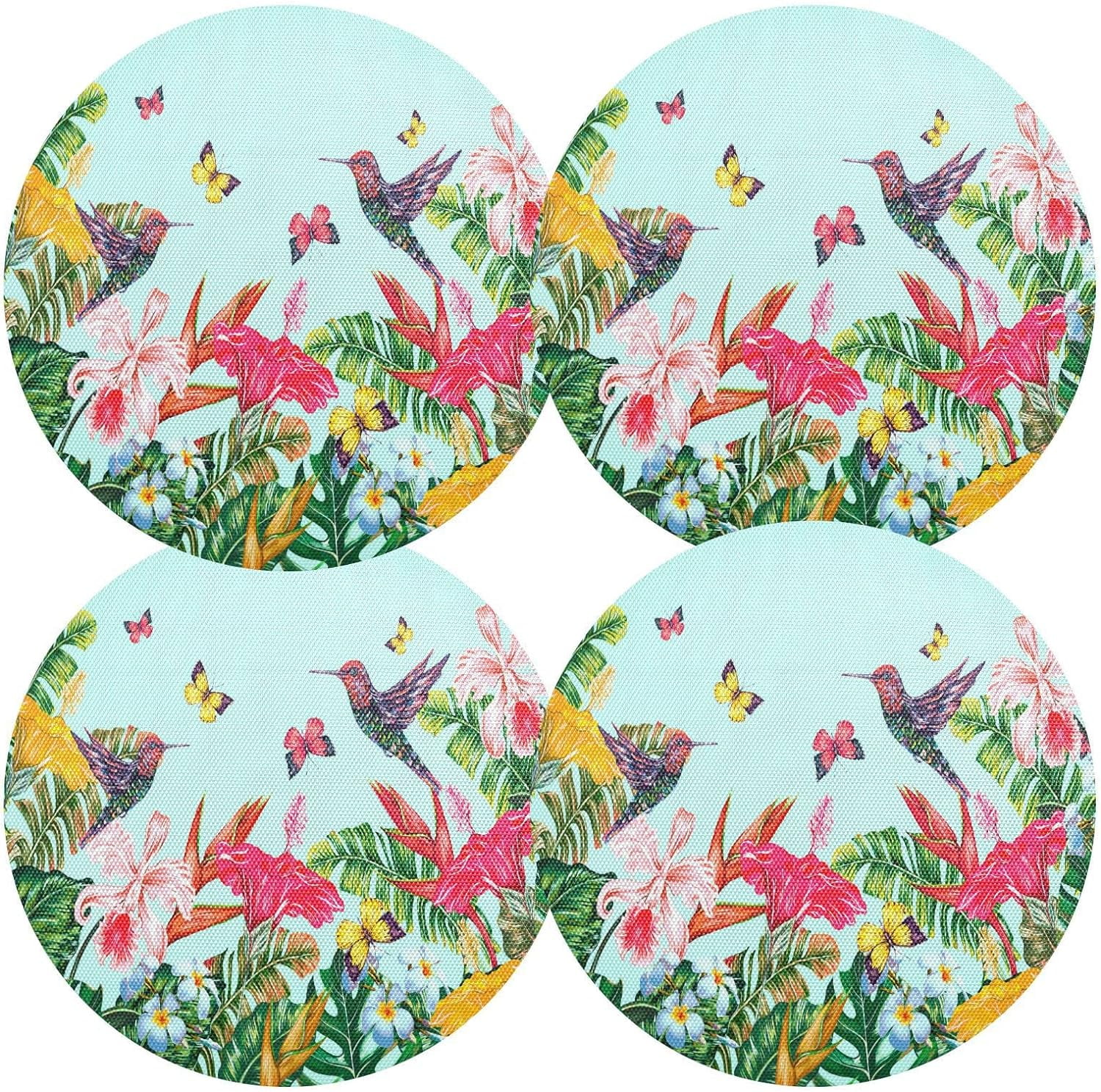 GZHJMY Round Braided Placemats Set of 6 Hawaii Floral Hummingbird Round ...