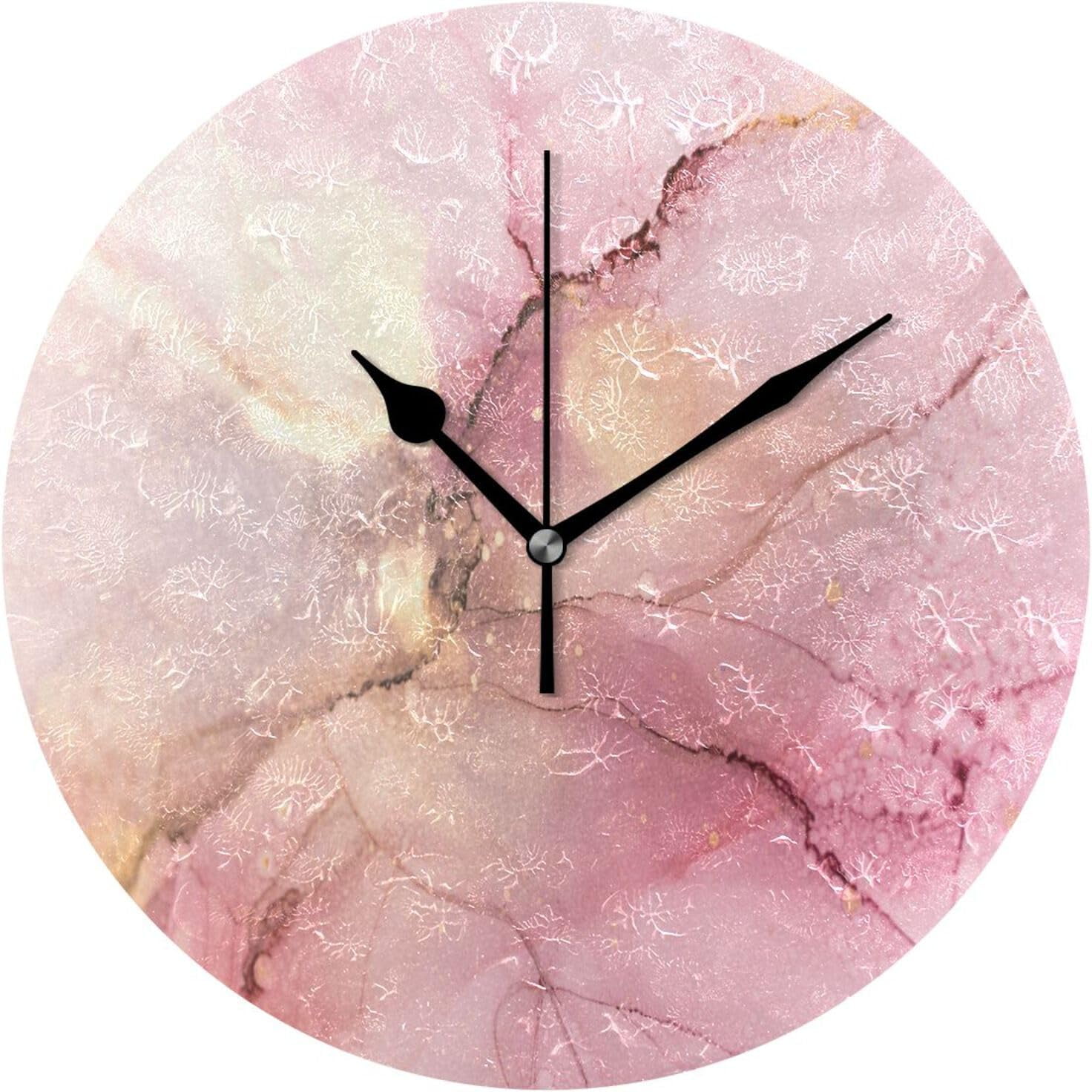 GZHJMY Round Digital Clock Abstract Pink Marble Texture Creative ...
