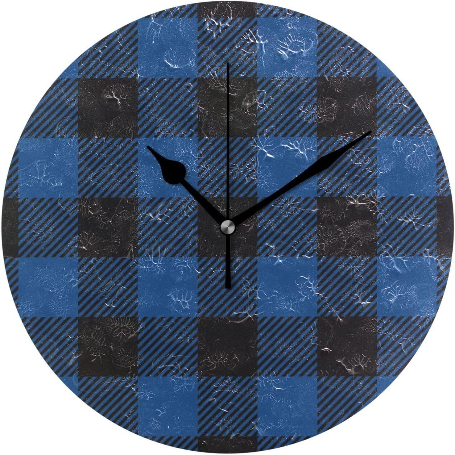 GZHJMY Round Digital Clock Black and Blue Plaid Creative Decorative ...